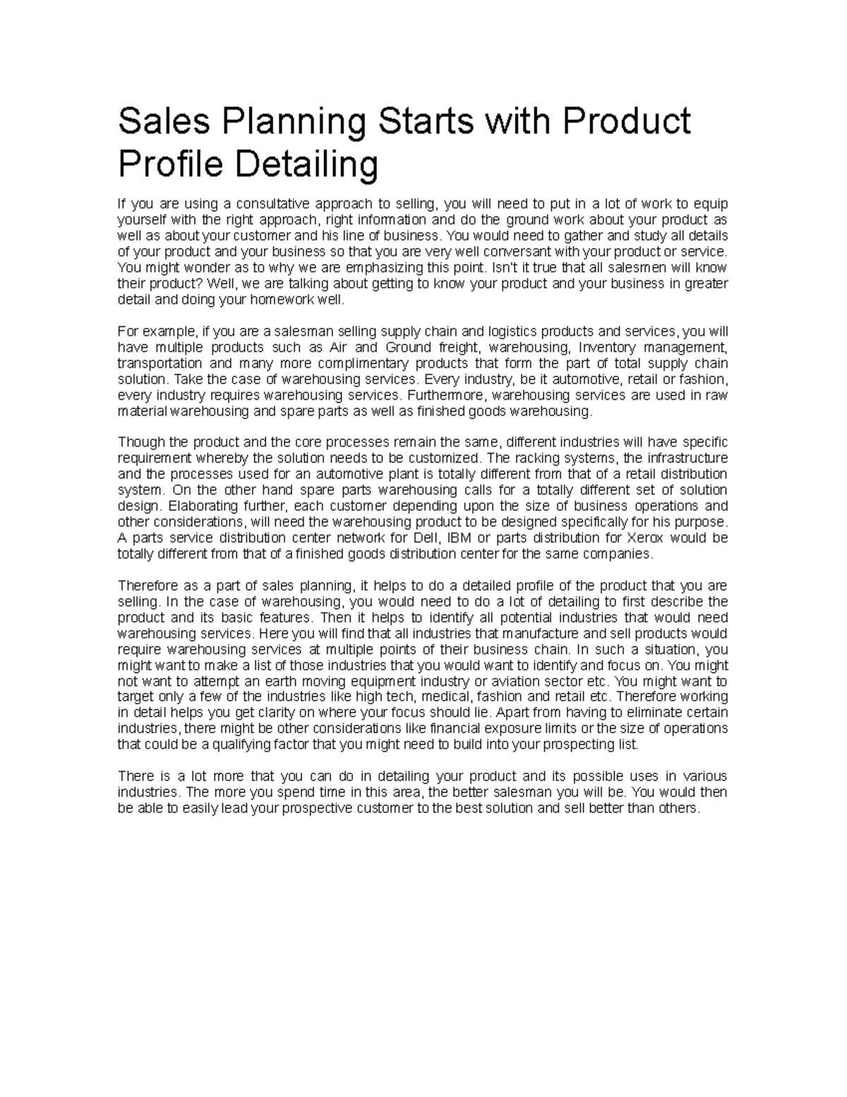 Consultative Selling Product Profile Detailing - Sales Planning Starts ...