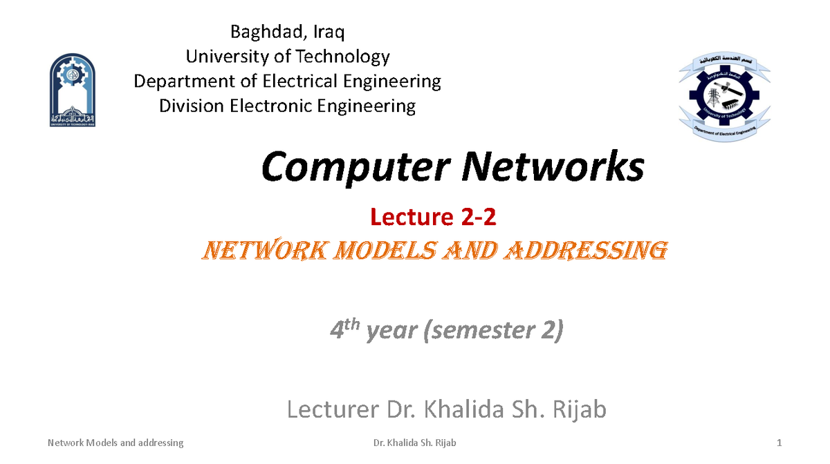Lecture-2-2 TCP-IPmodel and addressing - Computer Networks Baghdad, Iraq University of ...