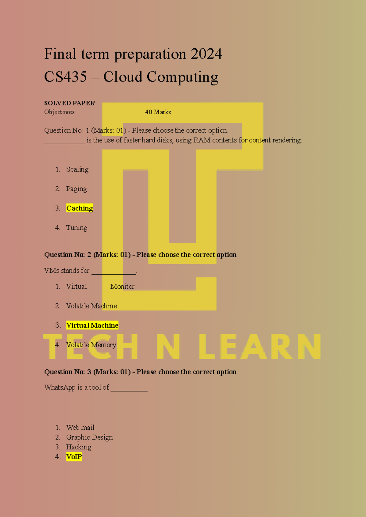 Cs435 final term preparation Solved Paper - Final term preparation 2024 CS435 – Cloud Computing ...