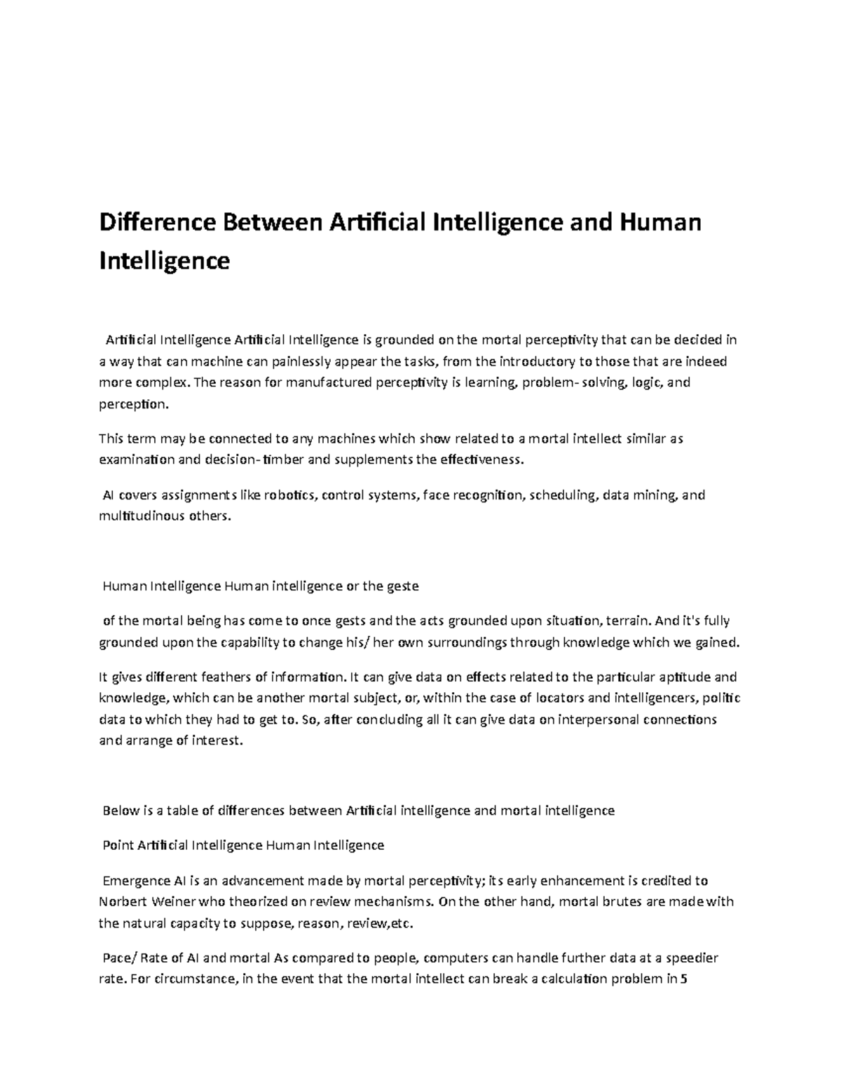 Difference Between Artificial Intelligence and Human Intelligence ...