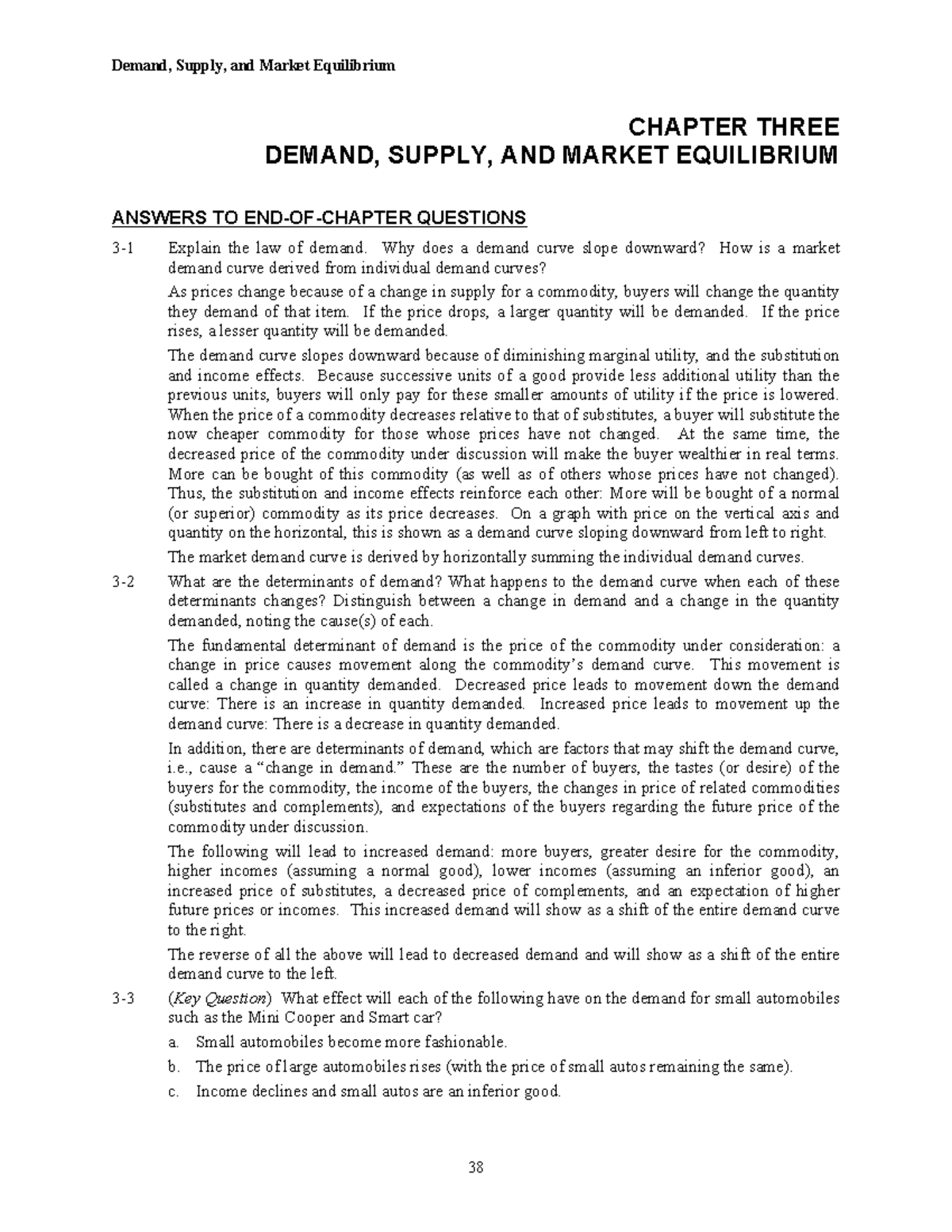 Chapter 3 EOCQ study - CHAPTER THREE DEMAND, SUPPLY, AND MARKET ...