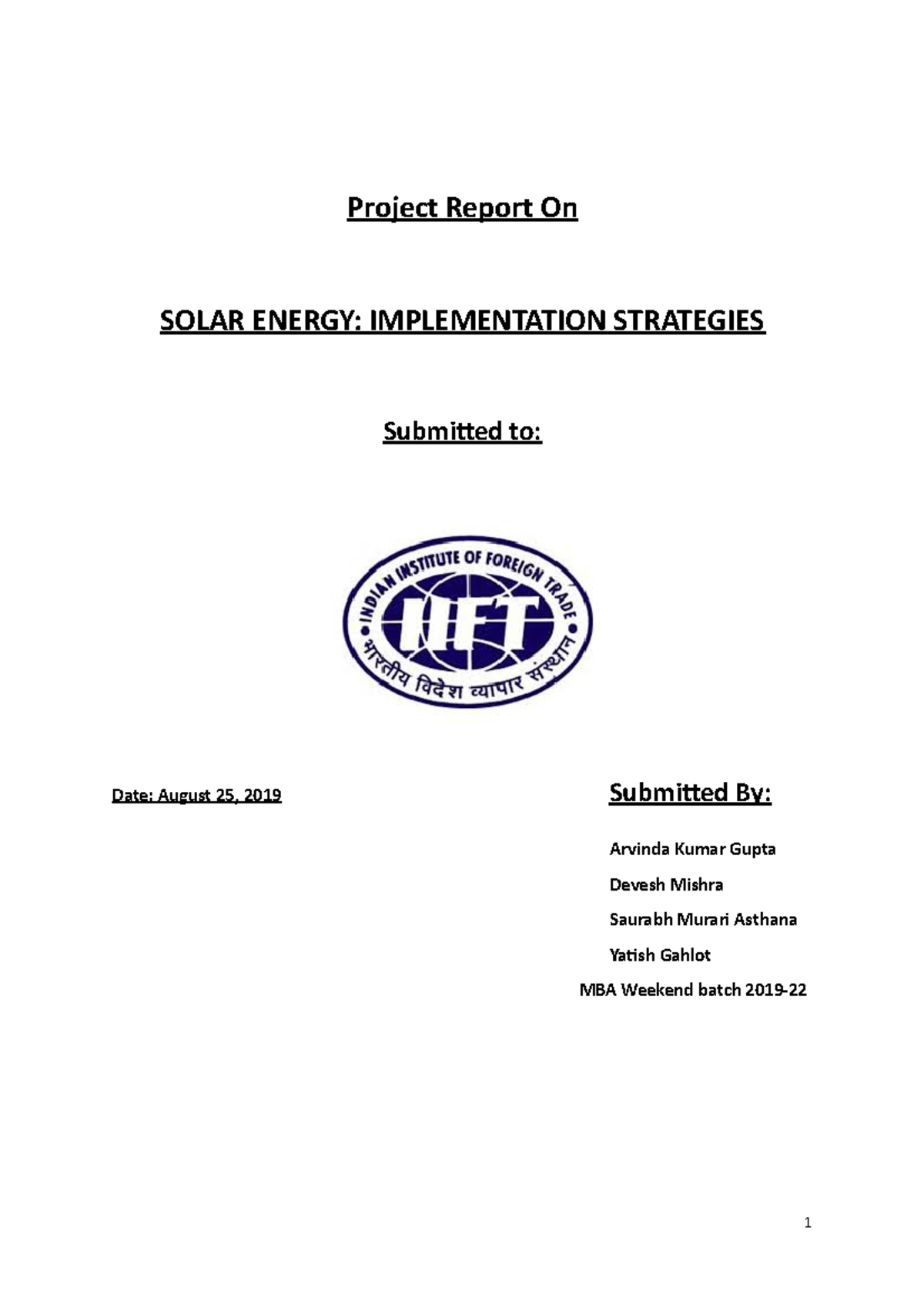 Rev 2 report-solar energy implementation strategies - Project Report On ...