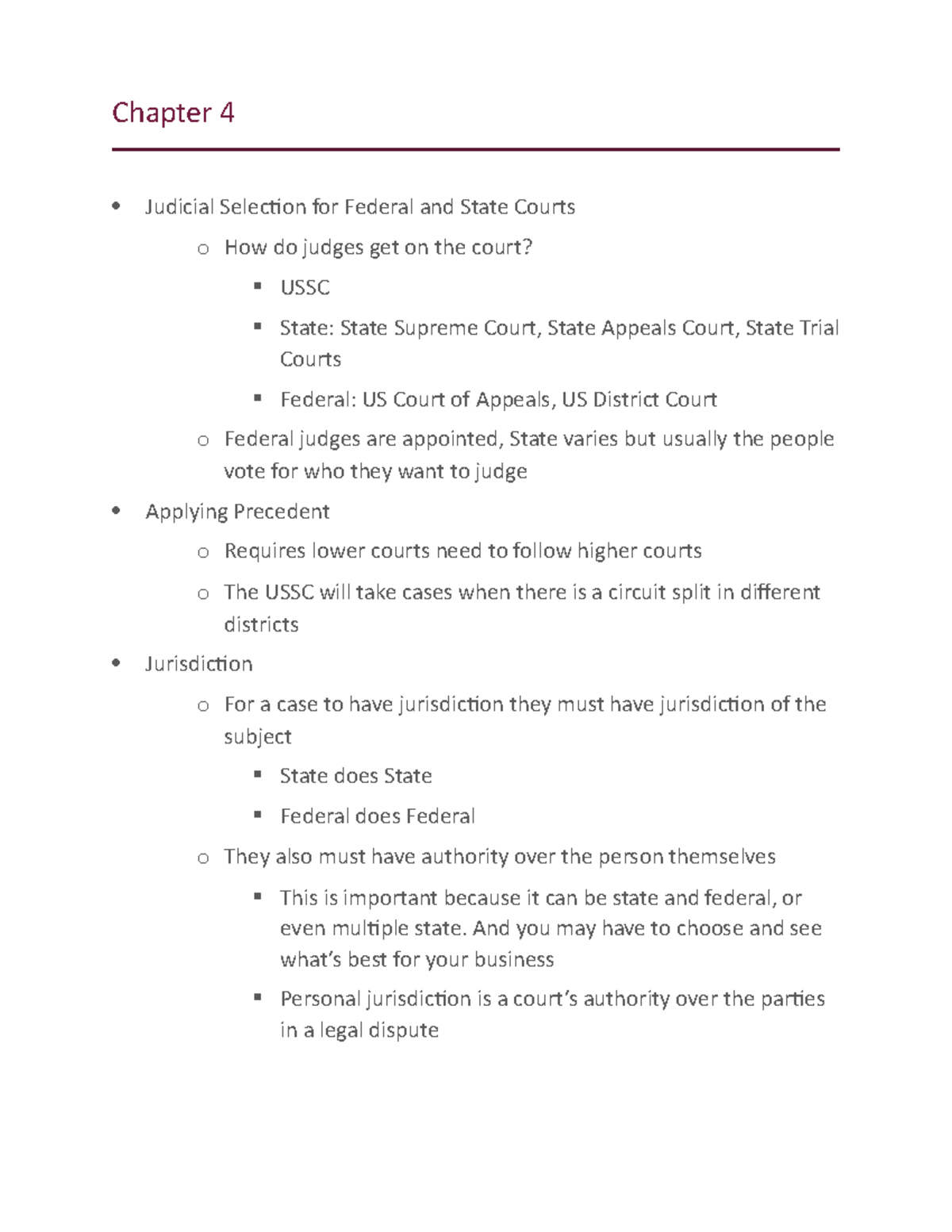 Chapter 4 Lecture Notes - Chapter 4 Judicial Selection for Federal and ...