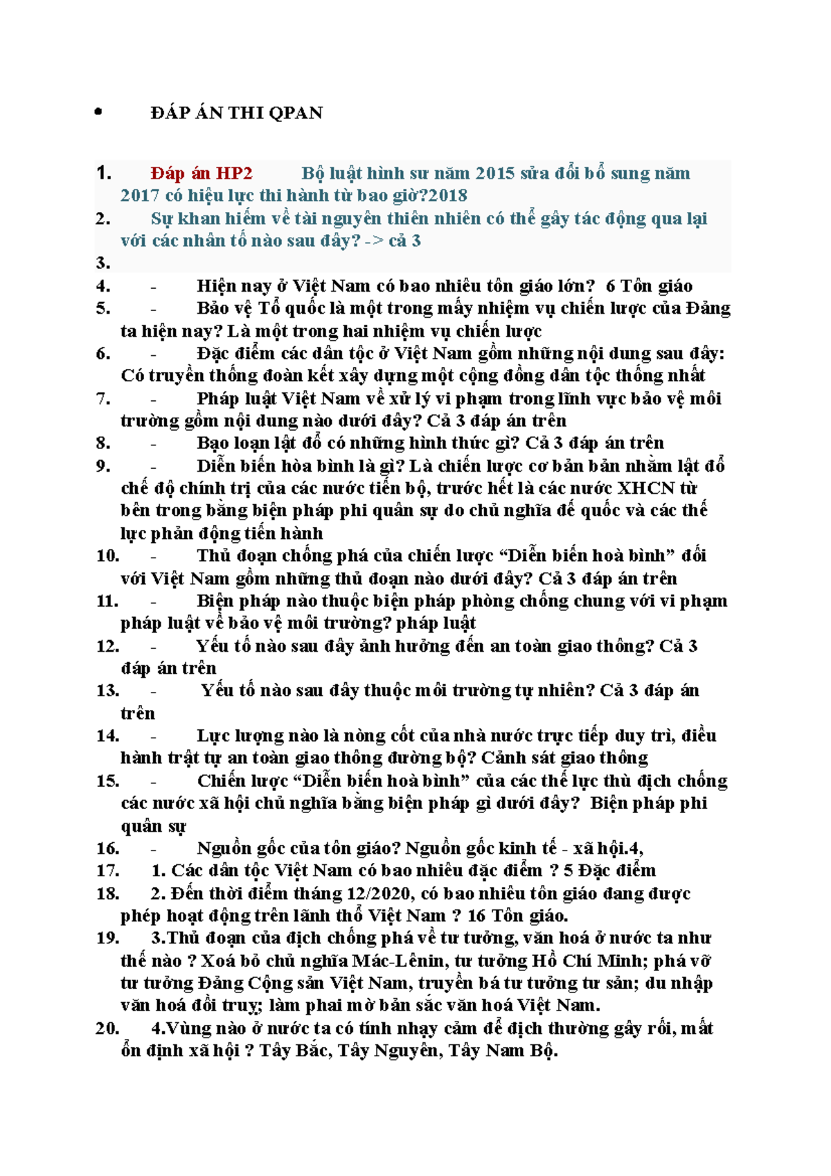 ĐÁP-ÁN-THI-QPAN - ĐÁP ÁN TRẮC NGHIỆM QPAN - ĐÁP ÁN THI QPAN Đáp án HP2 Bộ luật hình sư năm 2015 ...