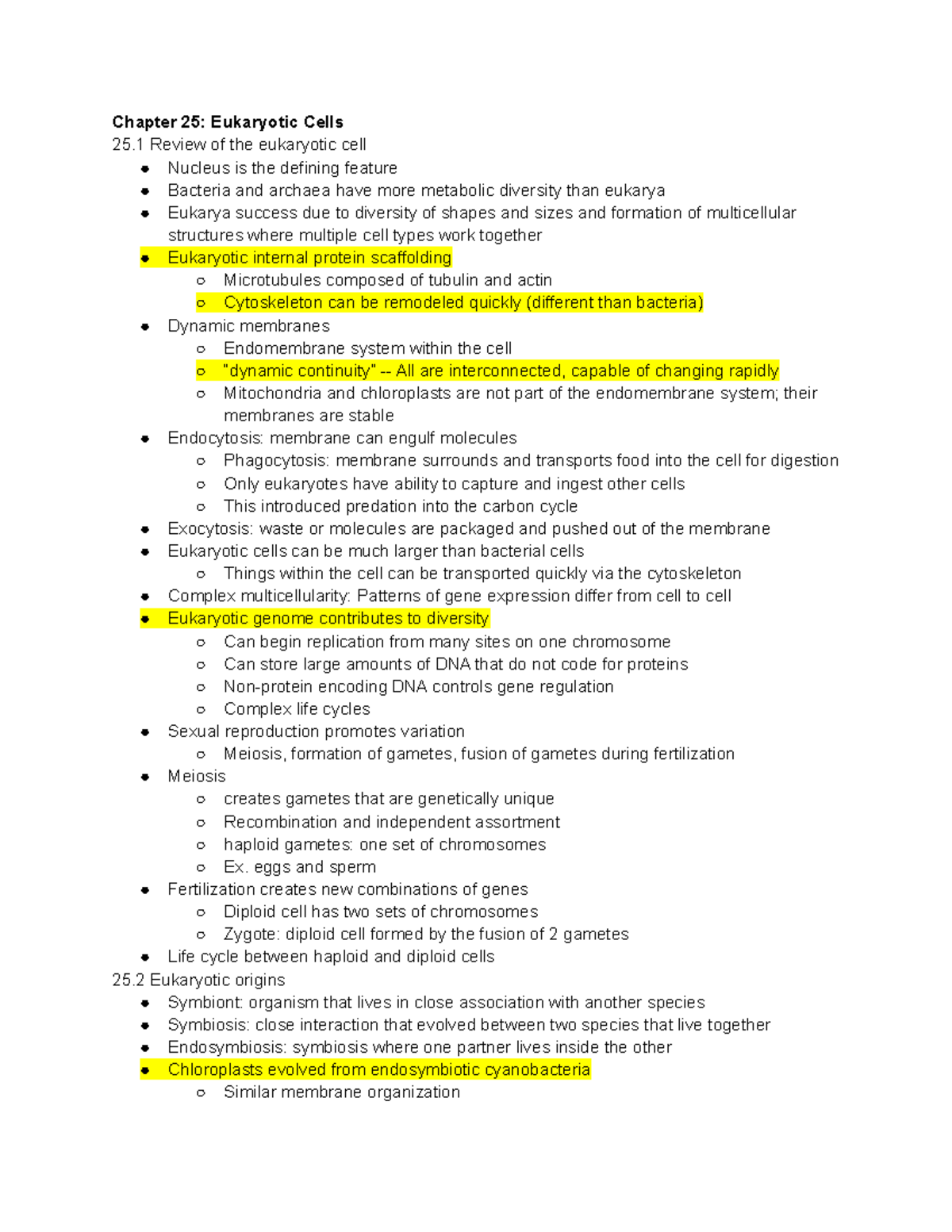 Ch25. Eukaryotic cells - Chapter 25: Eukaryotic Cells 25 Review of the ...