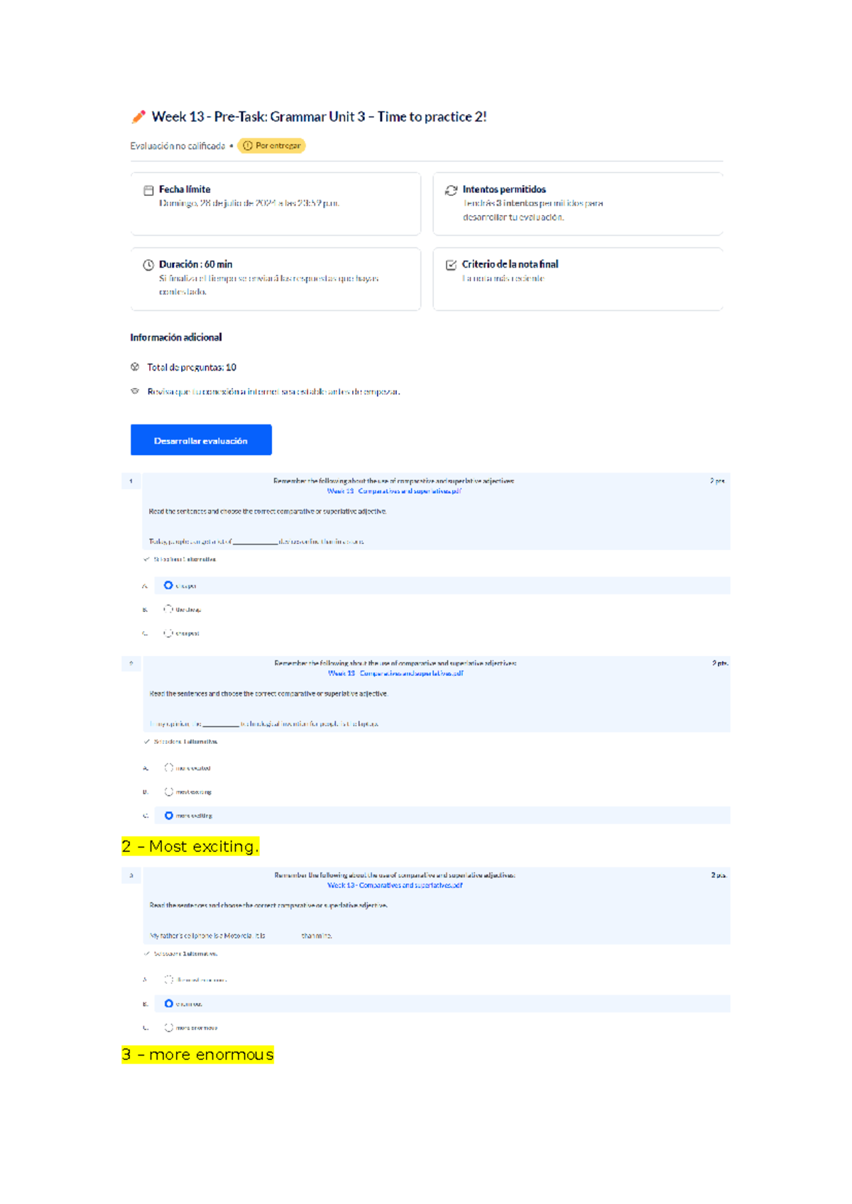 Week 13 - Pre-Task Grammar Unit 3 – Time to practice 2 - Week 13 ...