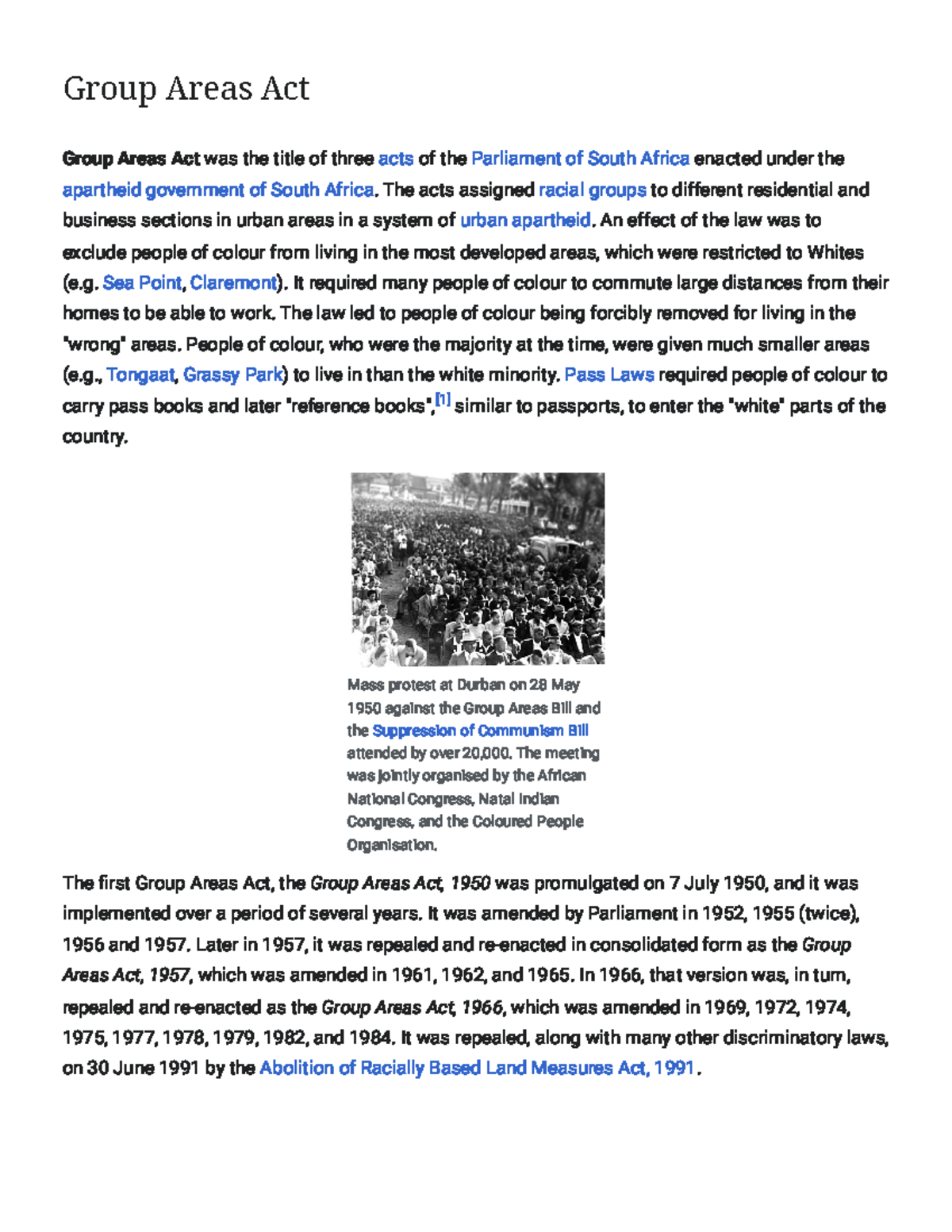 Group Areas Act - Wikipedia - Group Areas Act Group Areas Act was the title of three acts of the ...