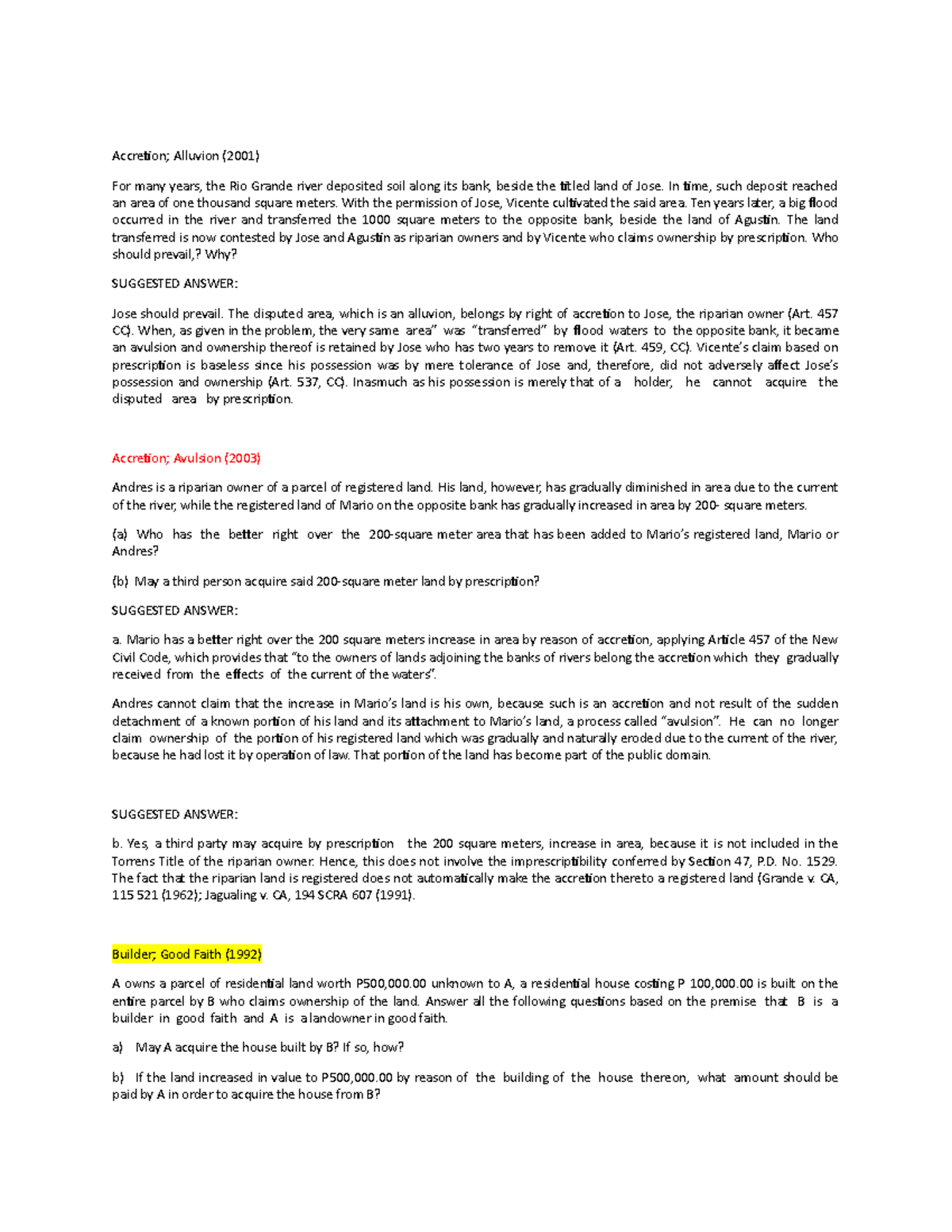 Accretion - property bar question and answers - Accretion; Alluvion ...