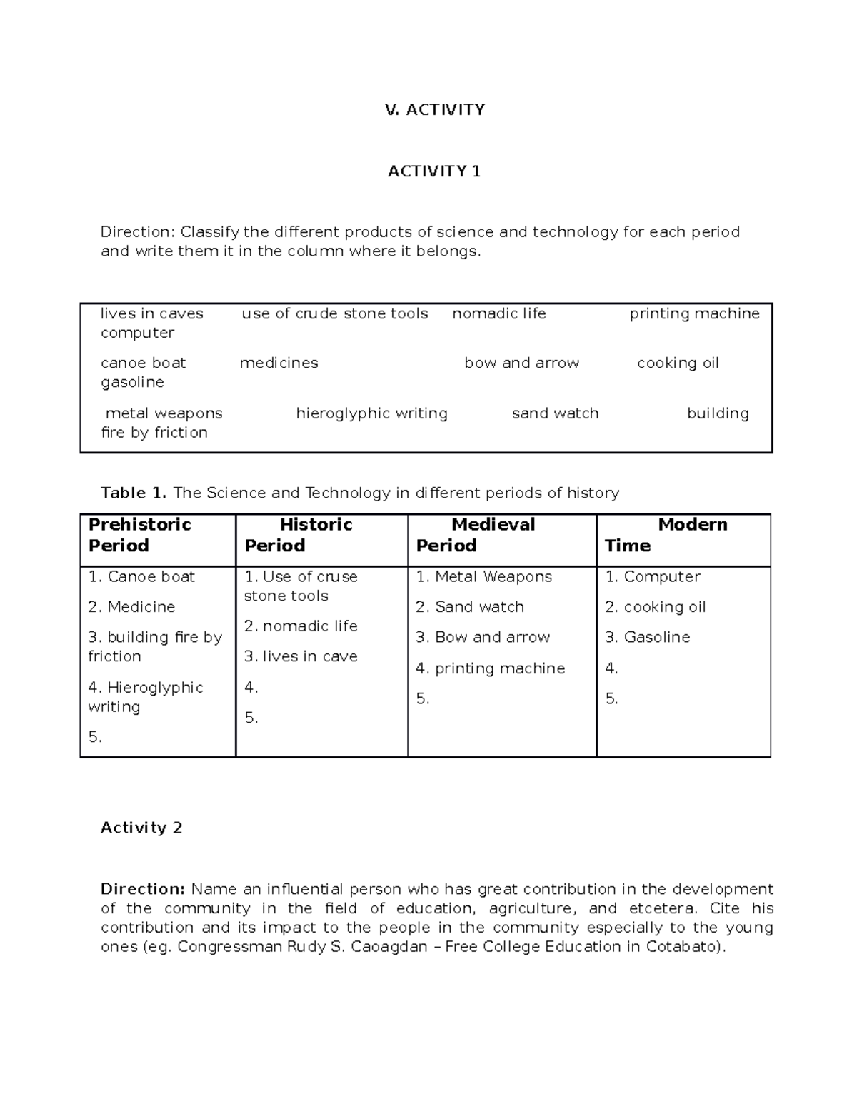 1. STS M1 - Science Technology and Society - V. ACTIVITY ACTIVITY 1 ...
