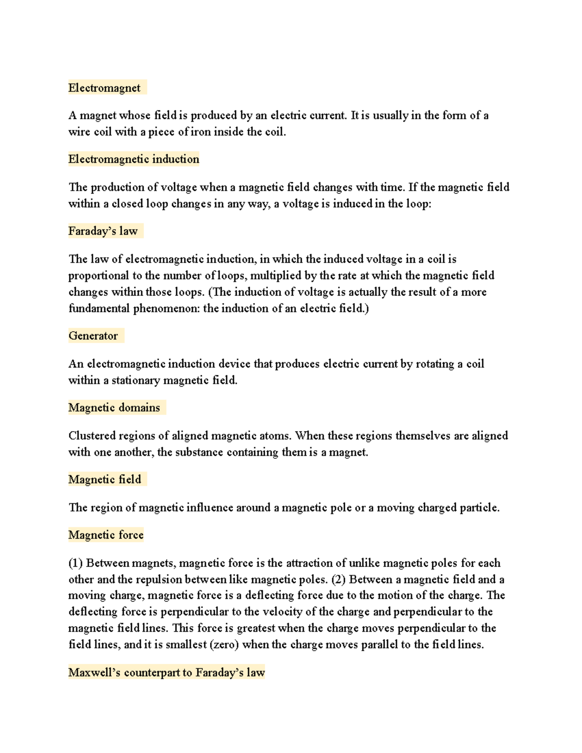 EDS Ch. 9 Summary - Electromagnet A magnet whose field is produced by ...
