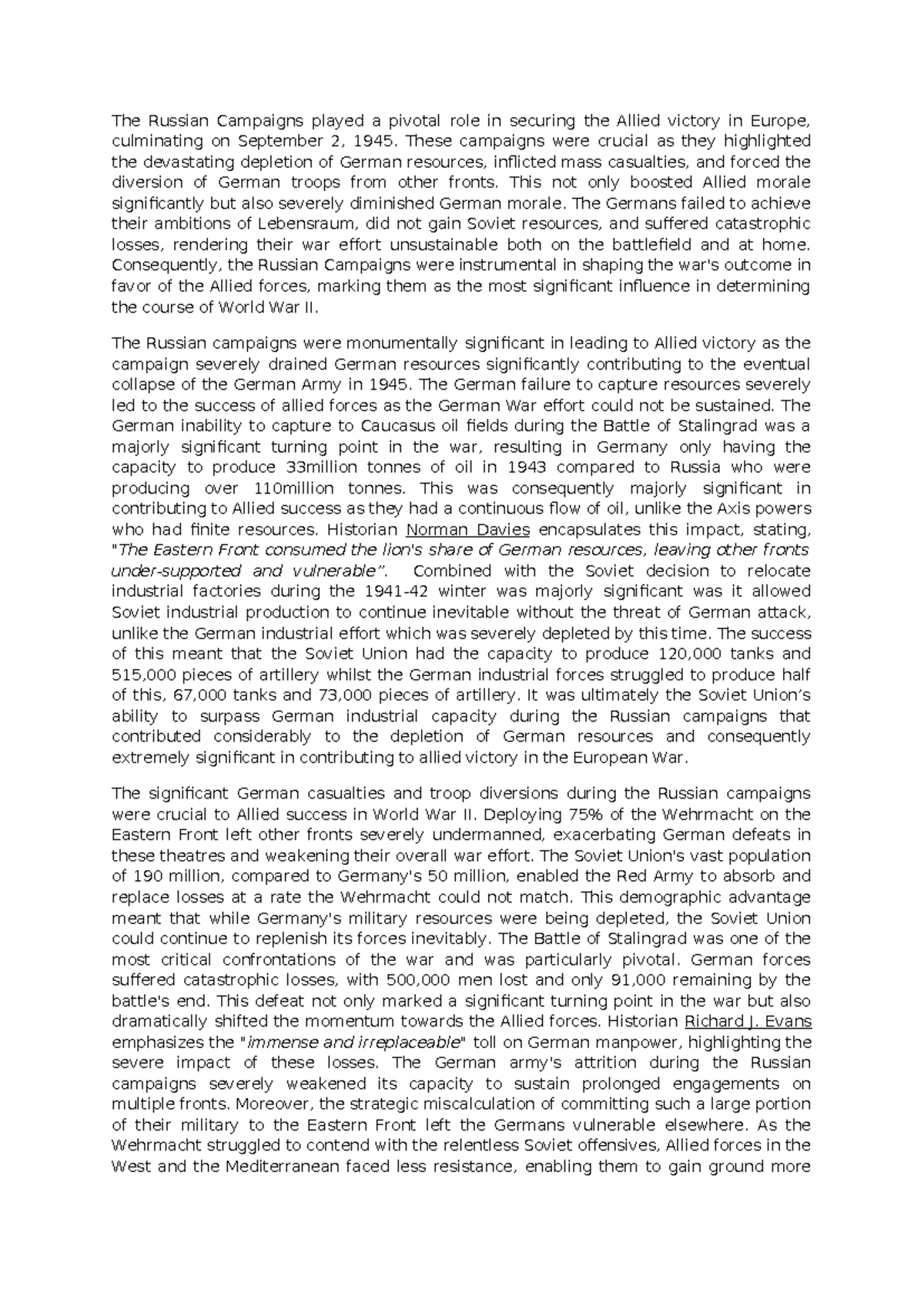 Russian campaign essay draft - The Russian Campaigns played a pivotal ...
