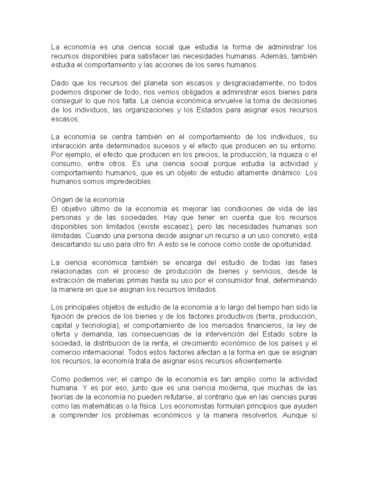 Economía - Apuntes 1 - La economía es una ciencia social que estudia la ...