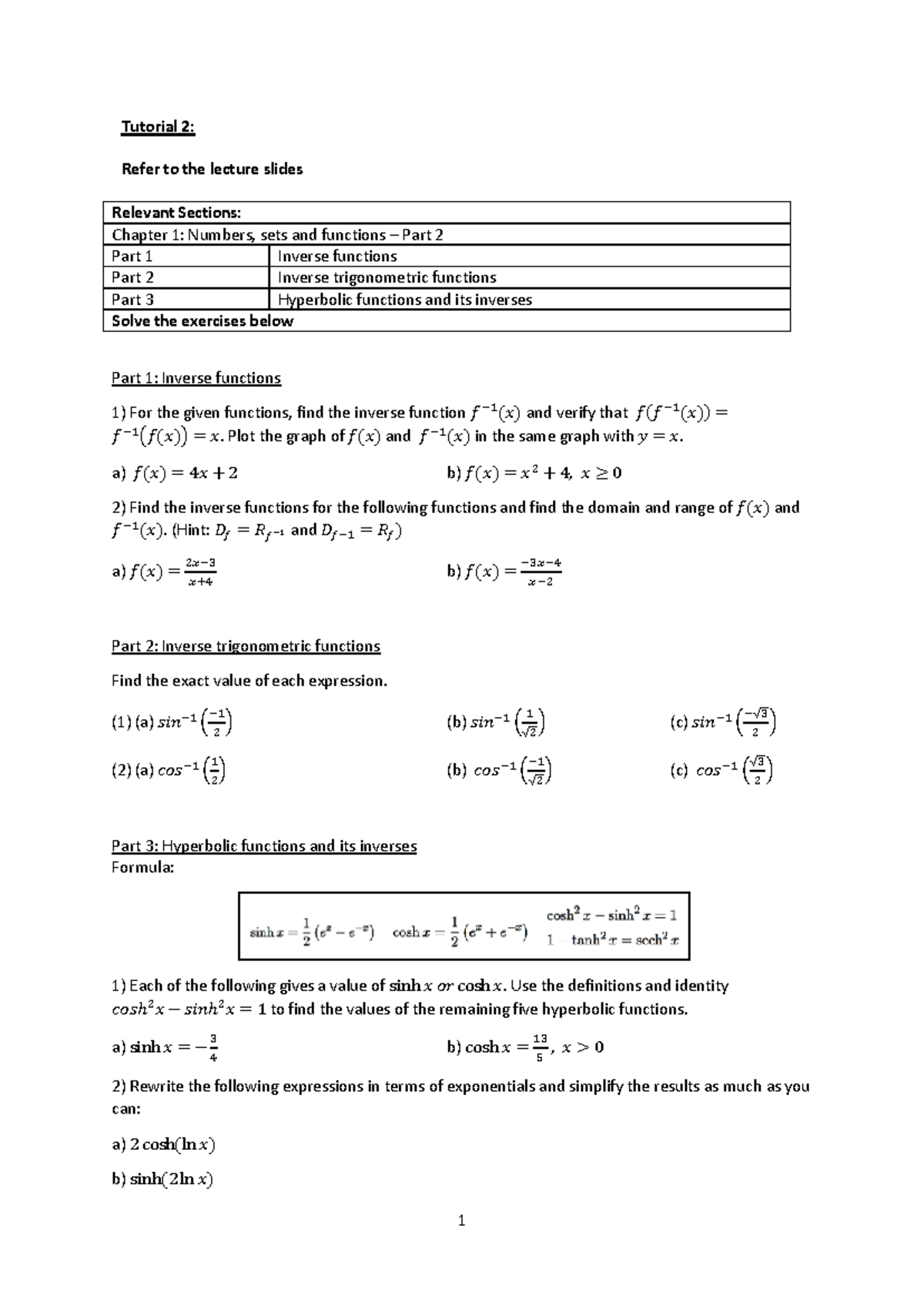 Tut 2 - Calculus and Application - 1 Tutorial 2: Refer to the lecture slides Relevant Sections ...