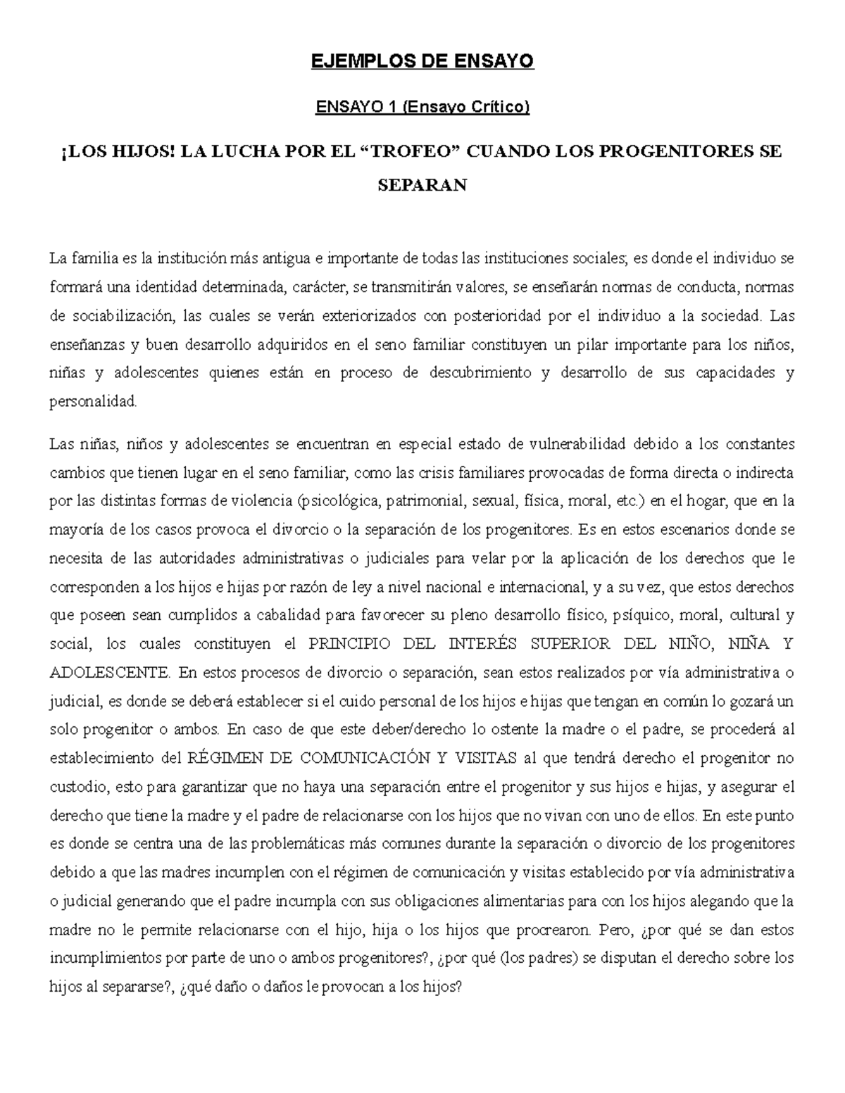 Ejemplos DE Ensayo - EJEMPLOS DE ENSAYO ENSAYO 1 (Ensayo Crítico) ¡LOS ...