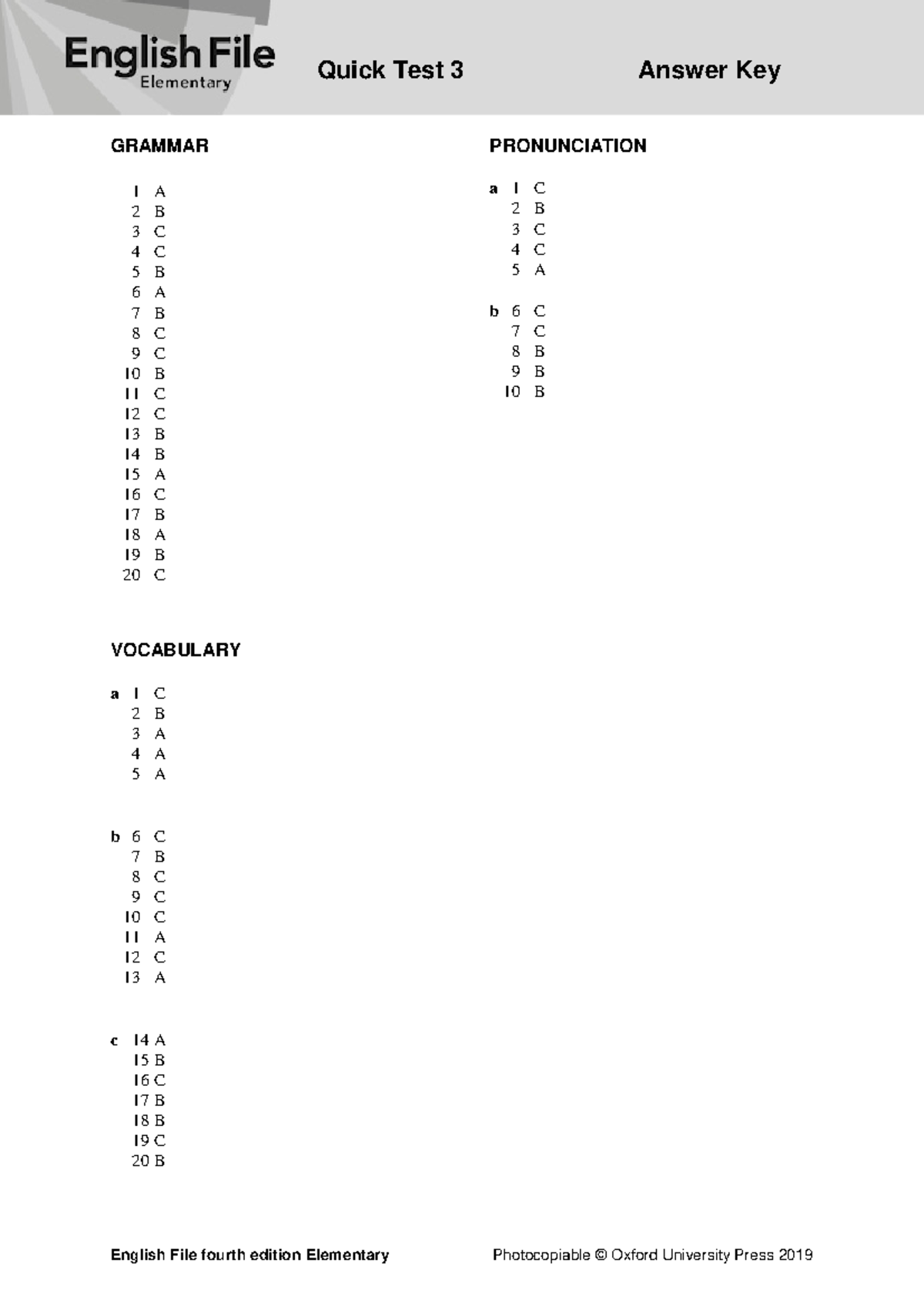 EF4E E~1 - eng - Quick Test 3 Answer Key English File fourth edition ...