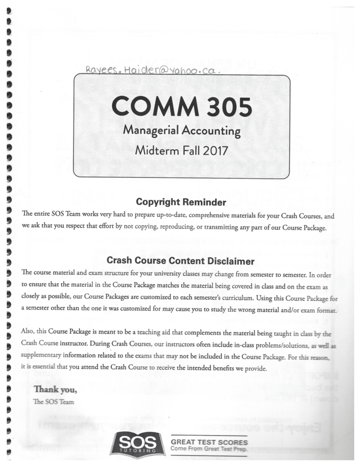COMM 305 Midterm SOS 12 - Summary Managerial Accounting - COMM 305 - Studocu