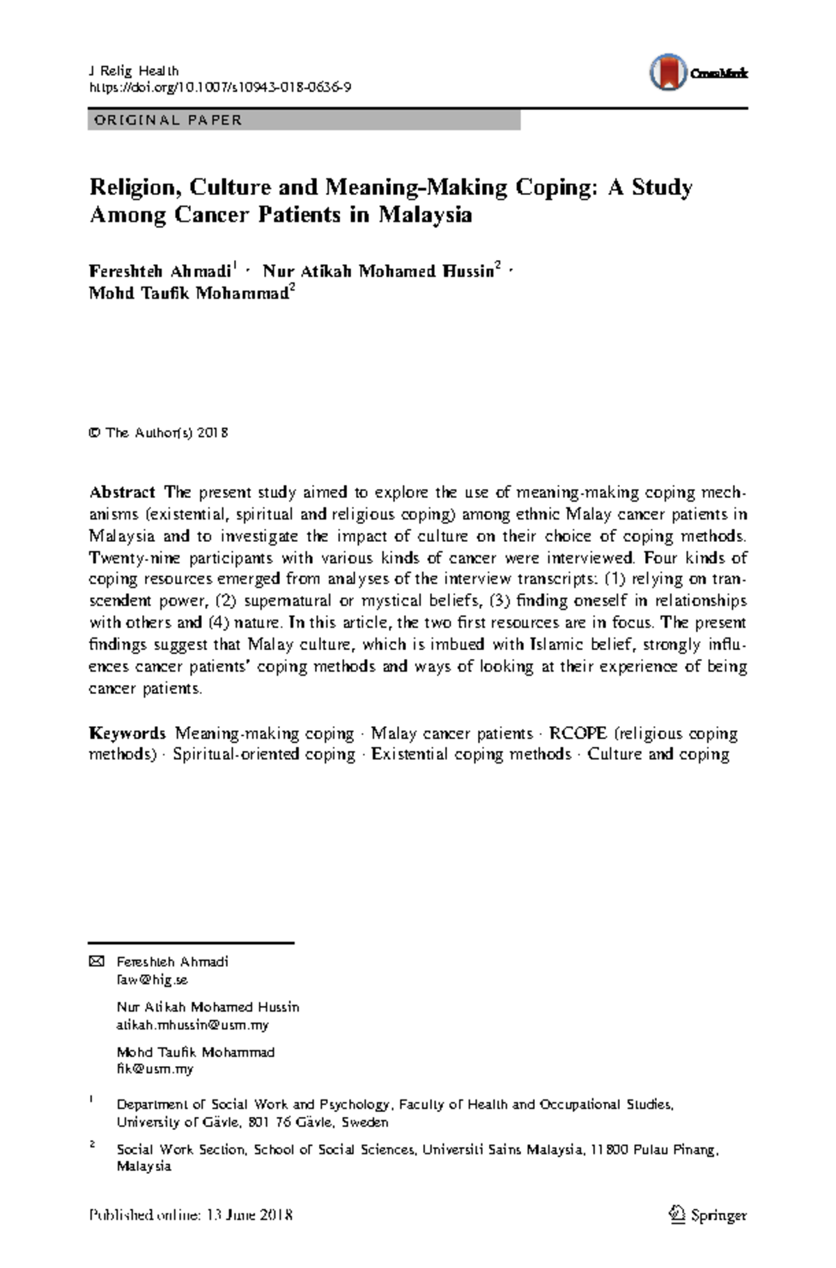 Religion Culture and Meaning-Making Coping A Study - Twenty-nine ...