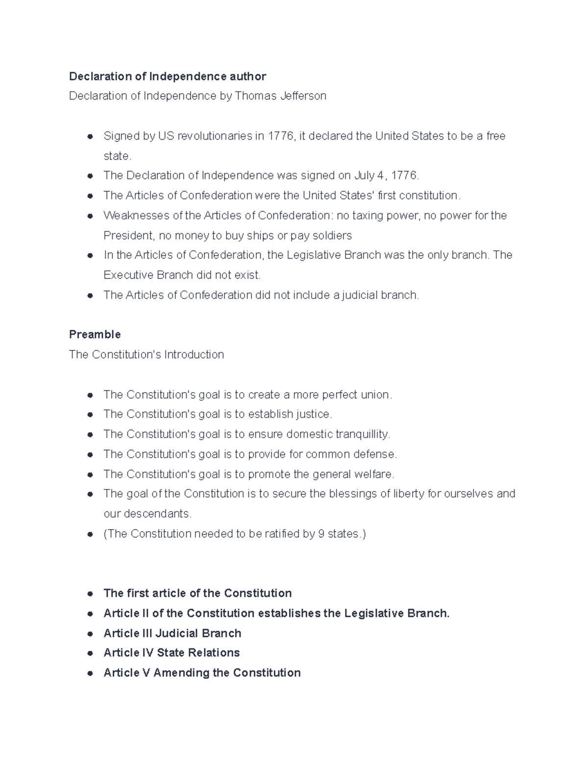Intro American Government Vocabulary Note - Declaration of Independence ...