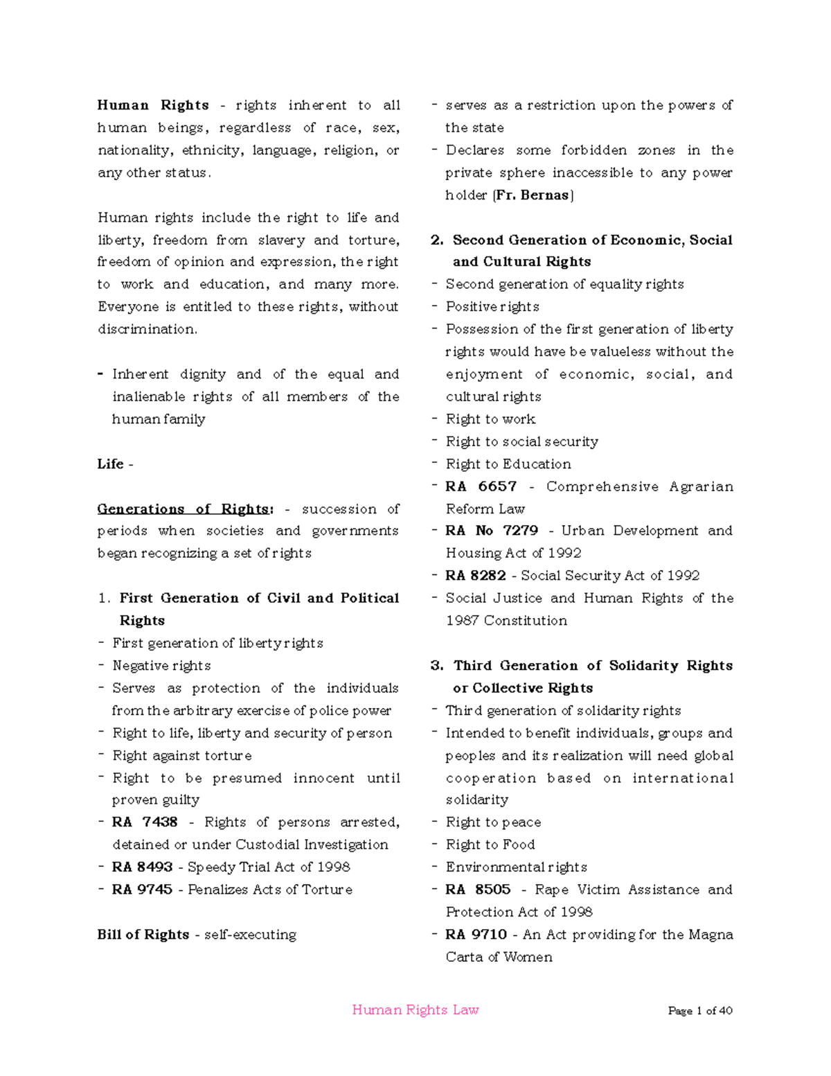 Human Rights - Human rights include the right to life and liberty ...
