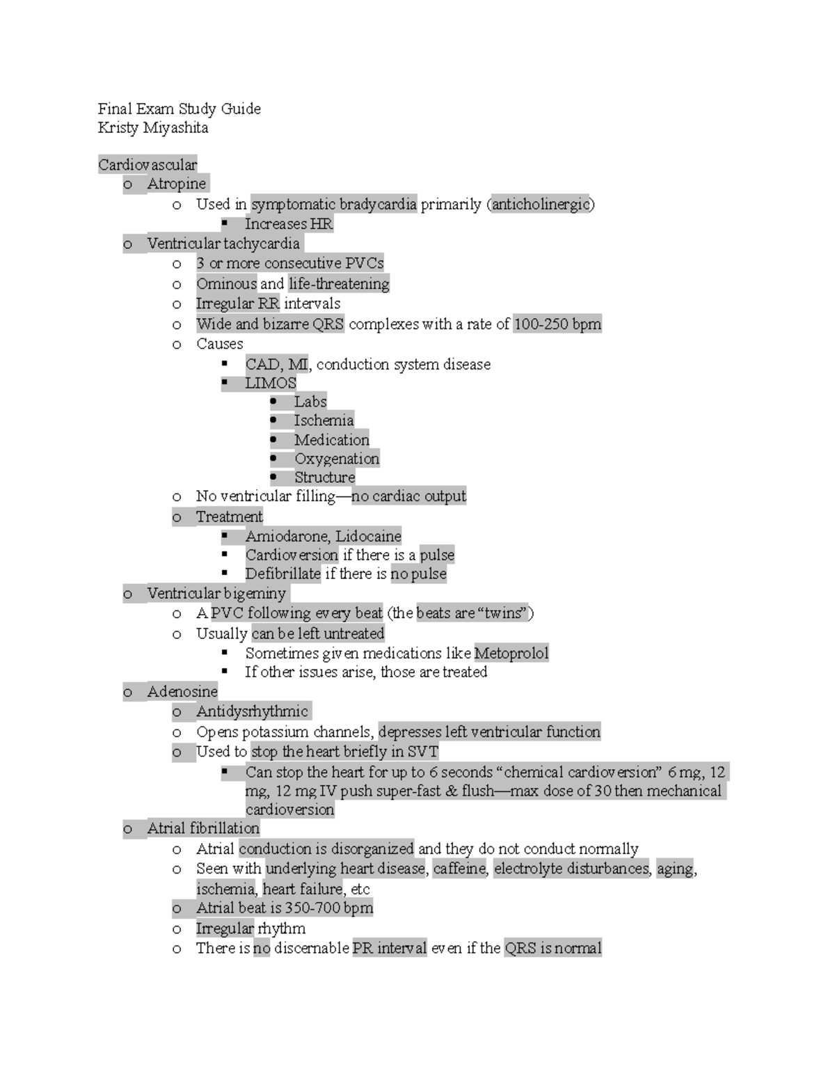 NUR463 Final Exam Study Guide - Final Exam Study Guide Kristy Miyashita ...