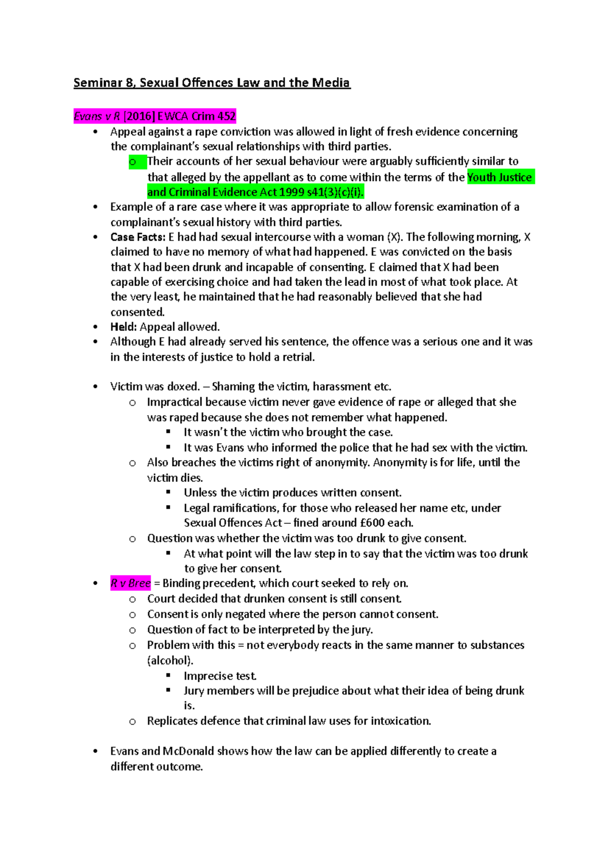 Media, Seminer 8, Sexual Offences Law and the Media - Seminar 8, Sexual ...