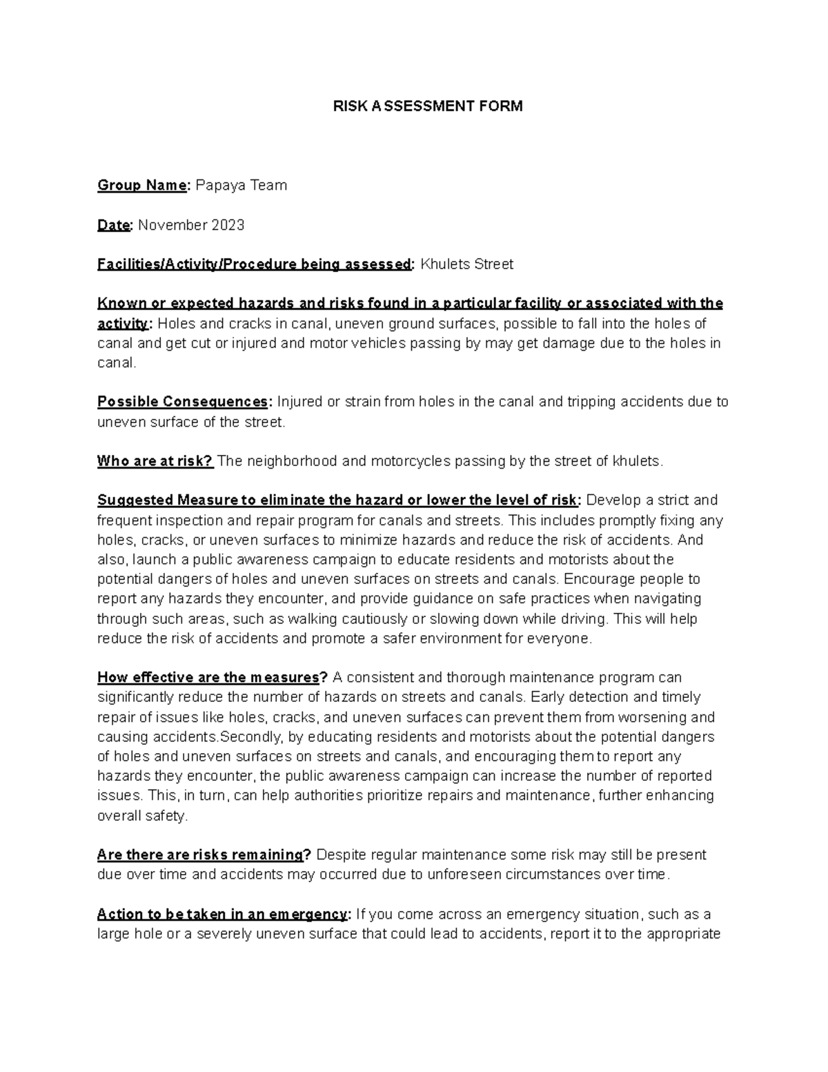 Inbound 6009765621288939843 - RISK ASSESSMENT FORM Group Name: Papaya ...