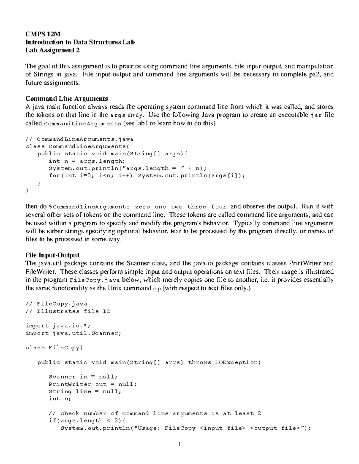 Lab2 Lab 2 Assignment For Summer Quarter 2018 Cmps 12m Introduction To Data Structures Lab