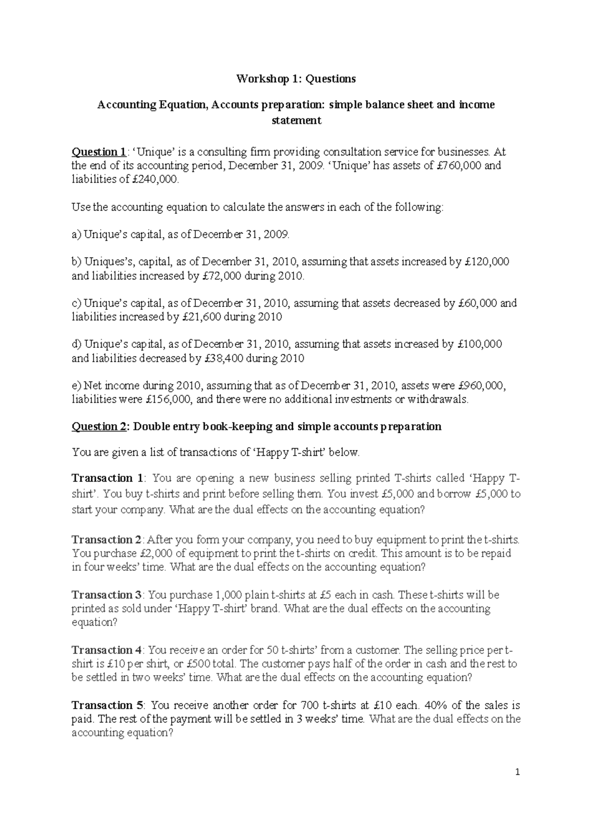 Workshop 1 Questions 21-22 - BMAN10621 - Manchester - Studocu