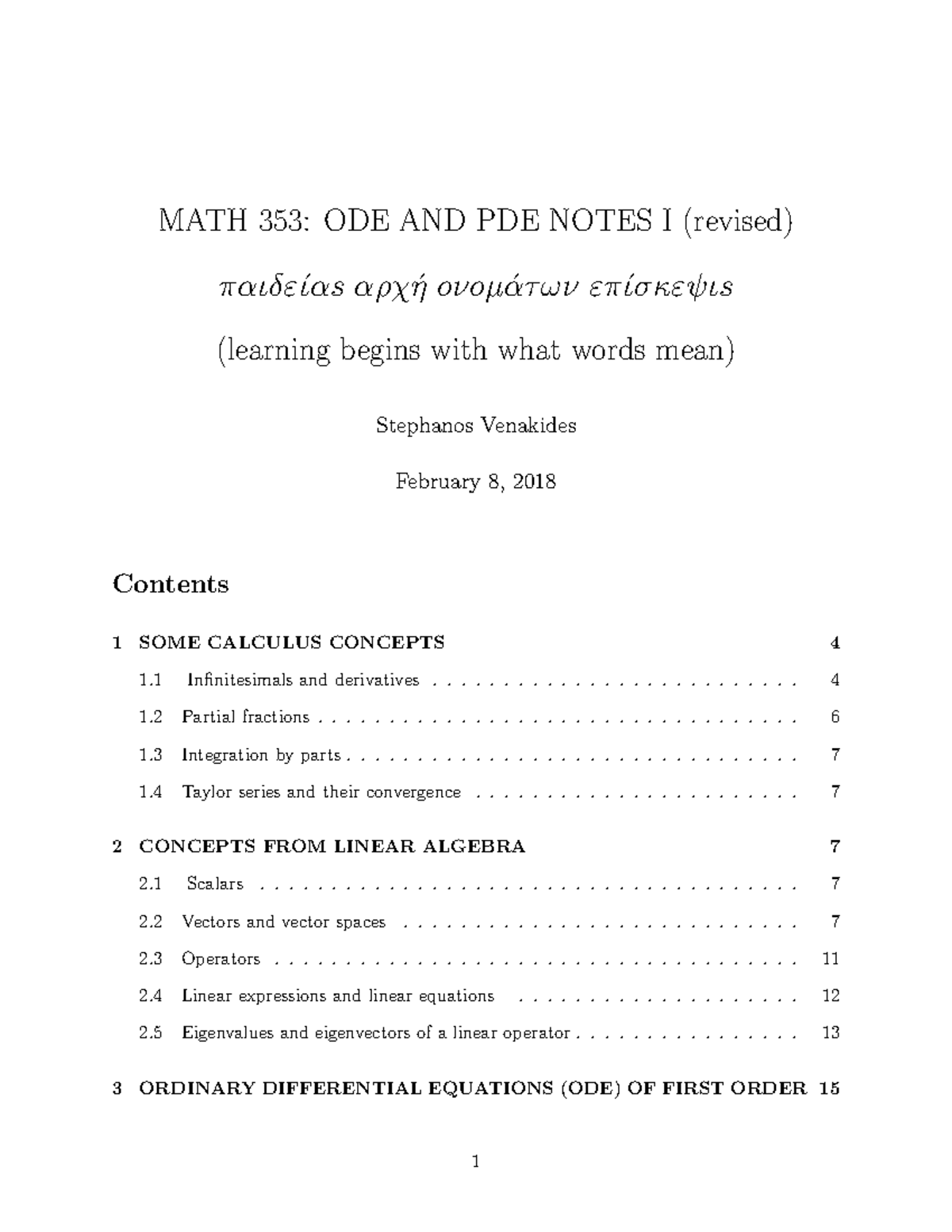ODE AND PDE Notes I F2018 - MATH 353: ODE AND PDE NOTES I (revised ...