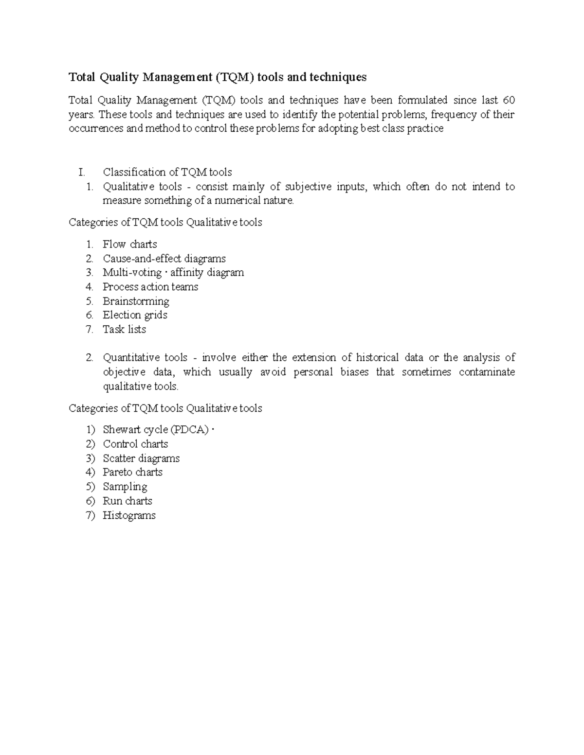 TQM Tools and Techniques - Total Quality Management (TQM) tools and ...