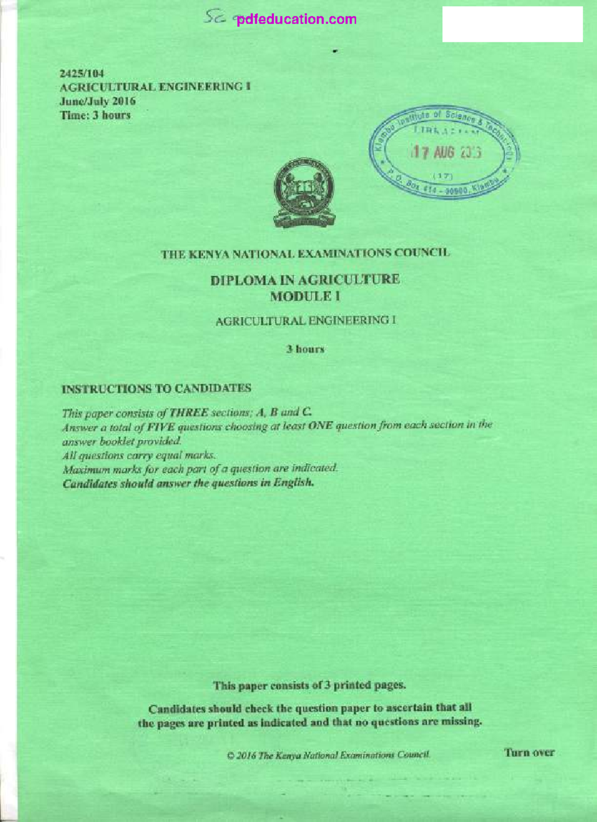 Agri paper 3 - agriculture exam assignment. - Management of ...