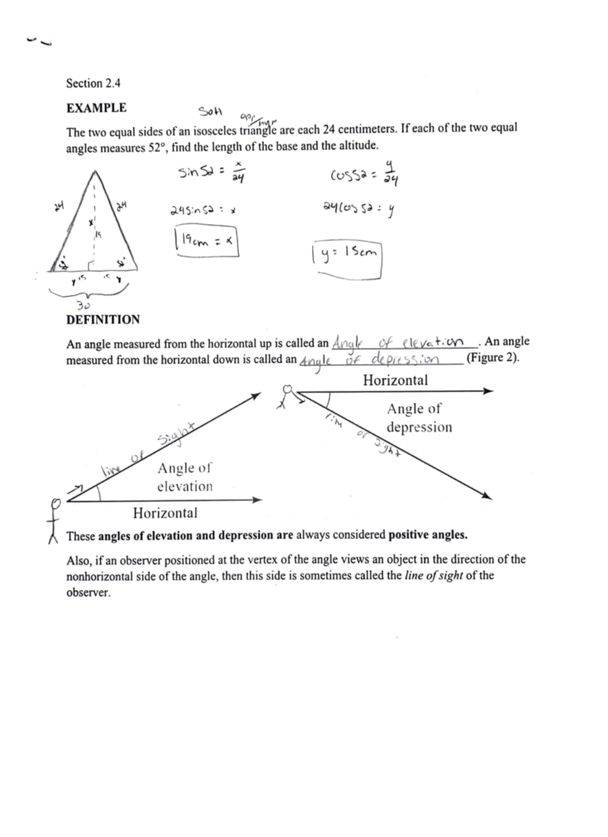 Plane Trigonometry 2.4 Notes - Section 2. EXAMPLE ':':xi - o,"½ The two ...