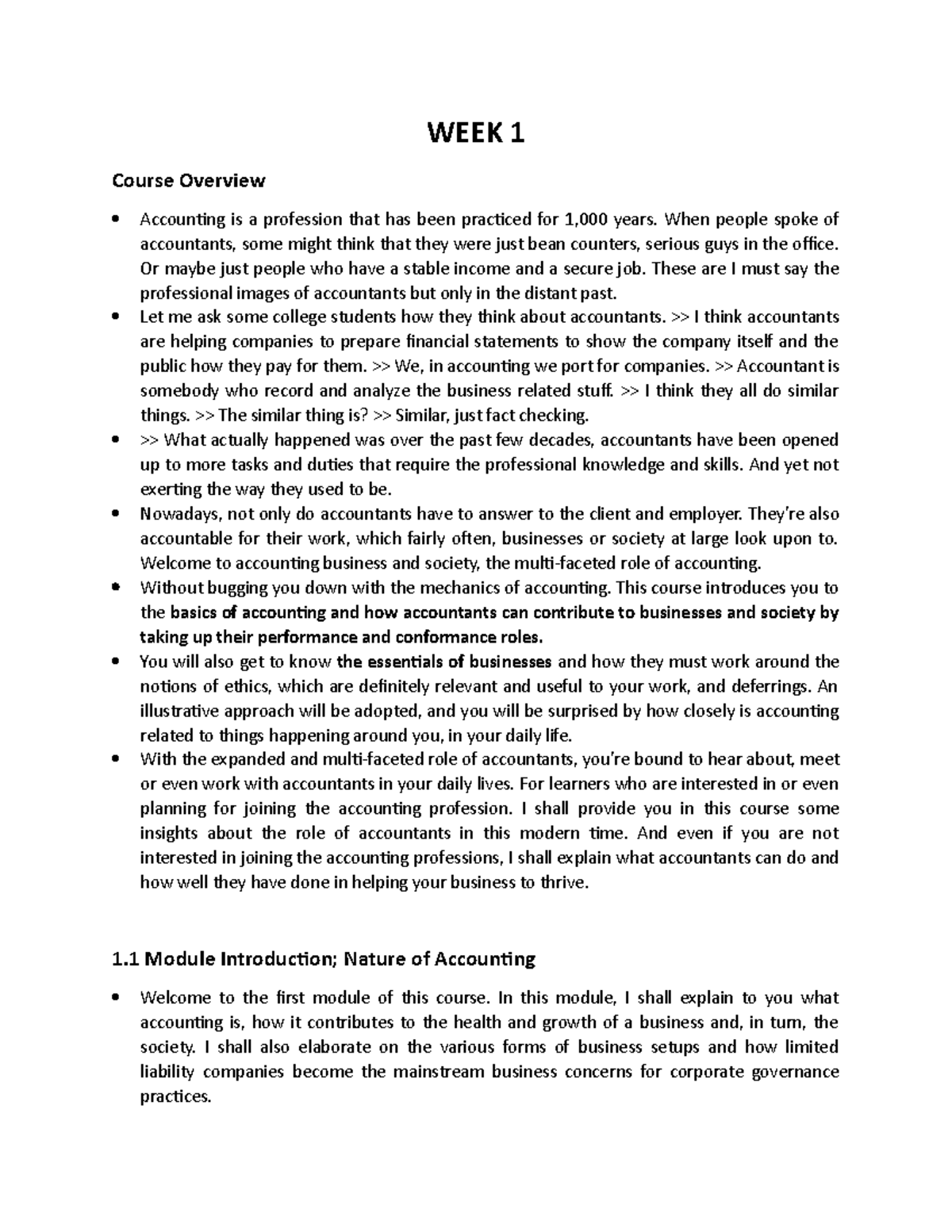 WEEK 1 - Week 1- Coursera notes - WEEK 1 Course Overview Accounting is ...