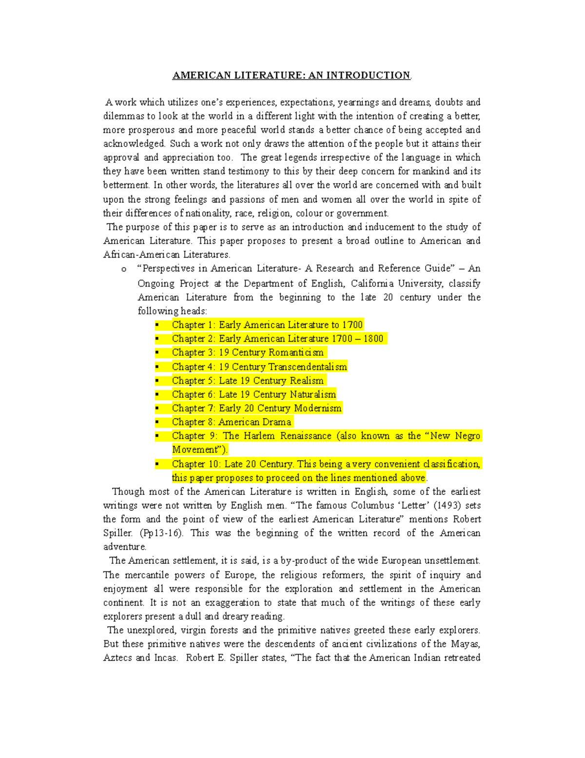 Introduction to American Literature: Different Periods - AMERICAN ...