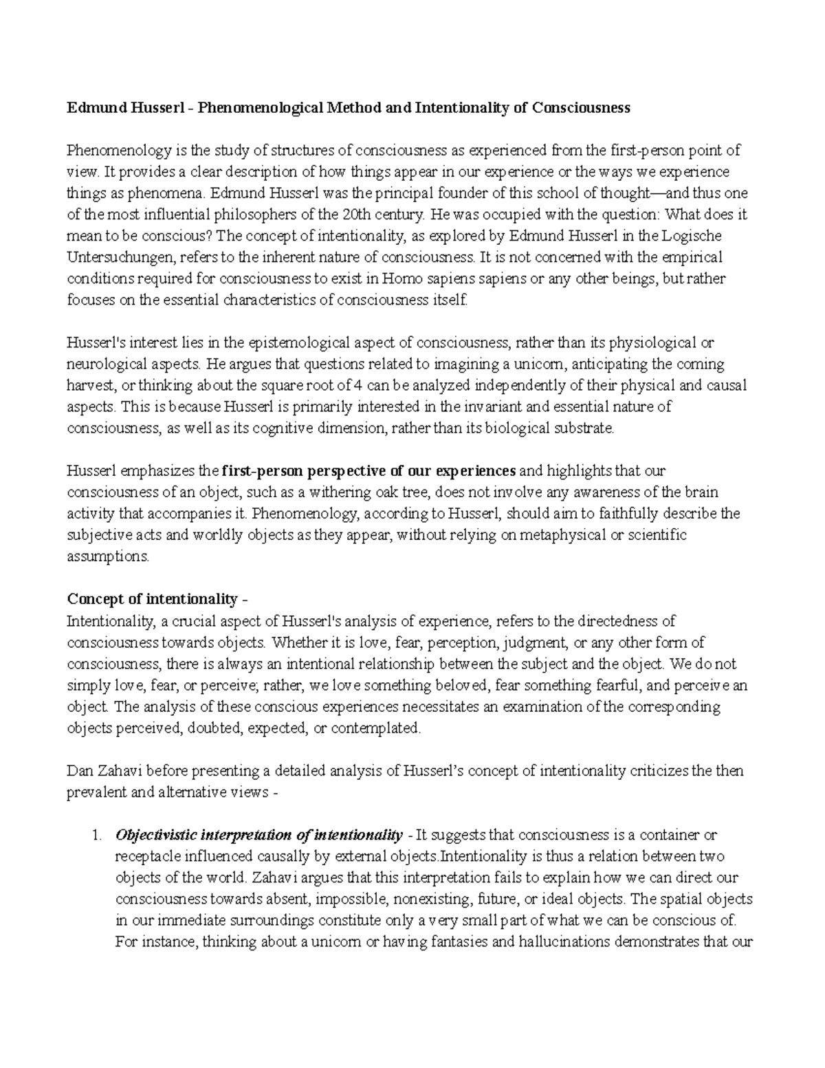 Husserl - Intentionality and Phenomenology - Edmund Husserl ...