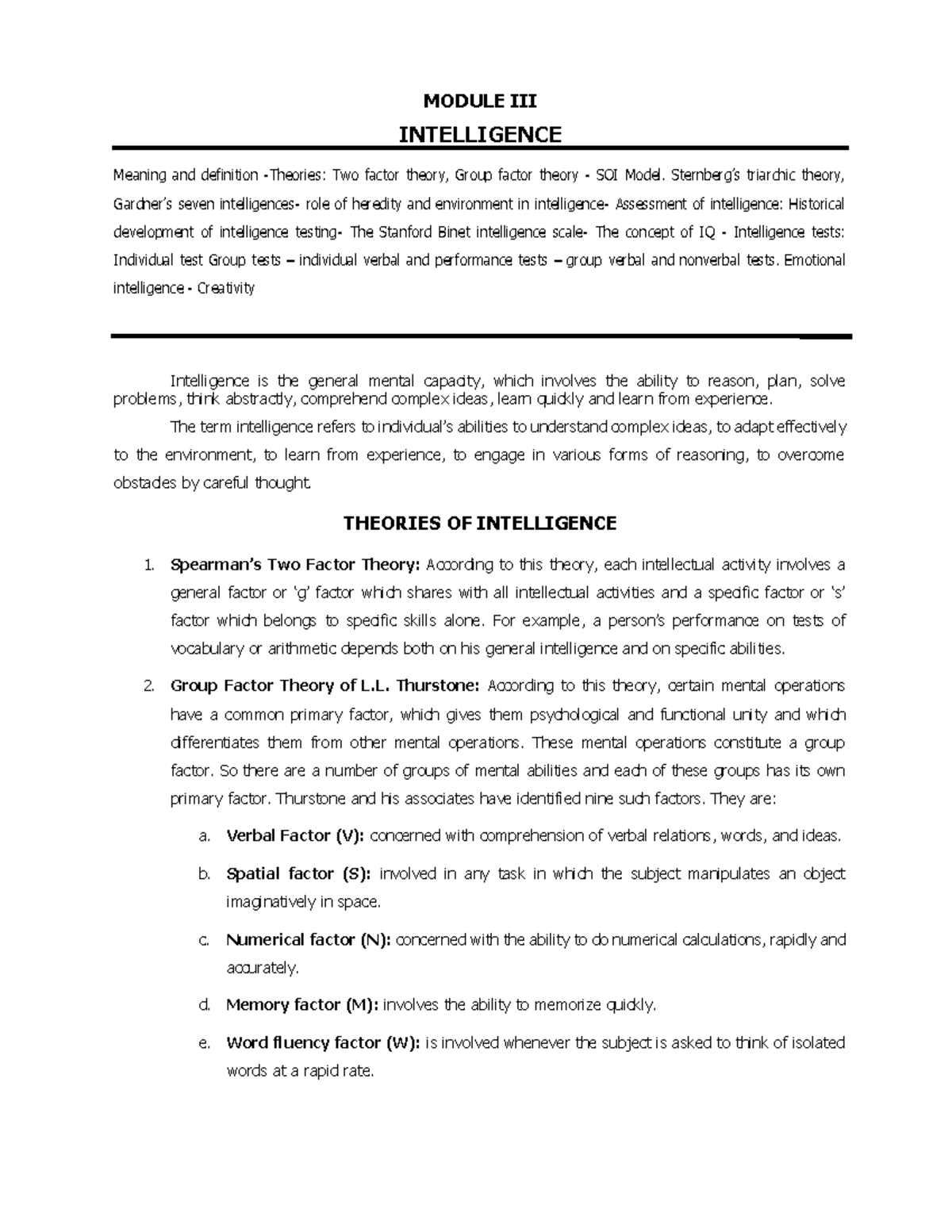 Intelligence notes - Simple summary - MODULE III INTELLIGENCE Meaning ...