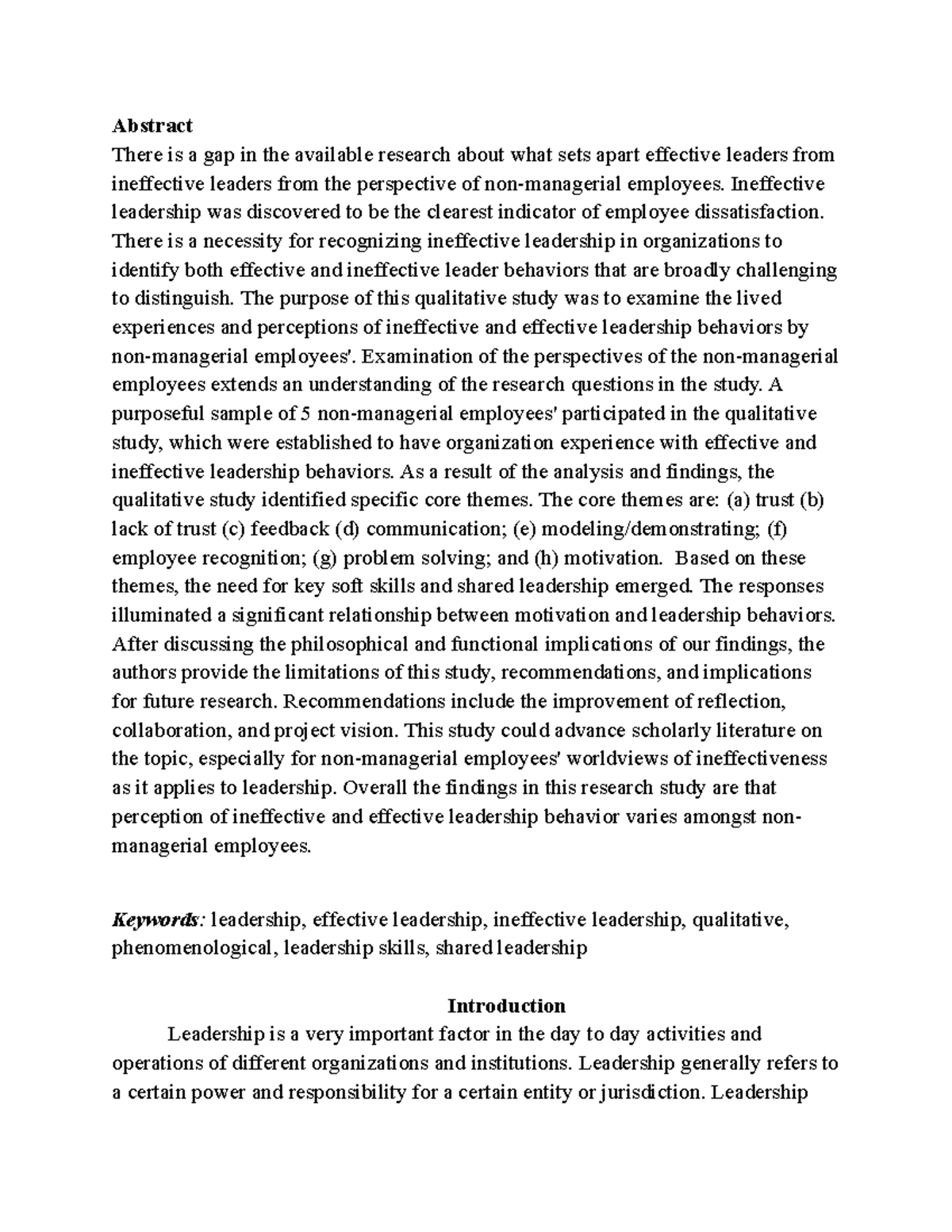 Effective leadership - Abstract There is a gap in the available ...