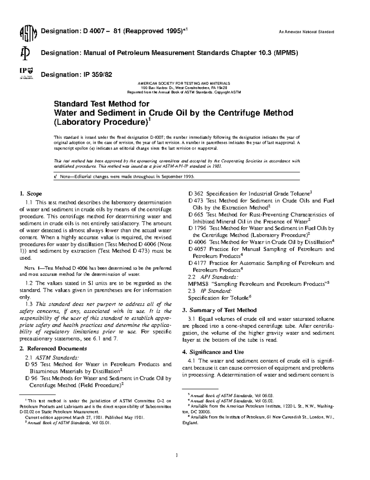 D4007 - Designation: D 4007 – 81 (Reapproved 1995) e 1 Designation ...