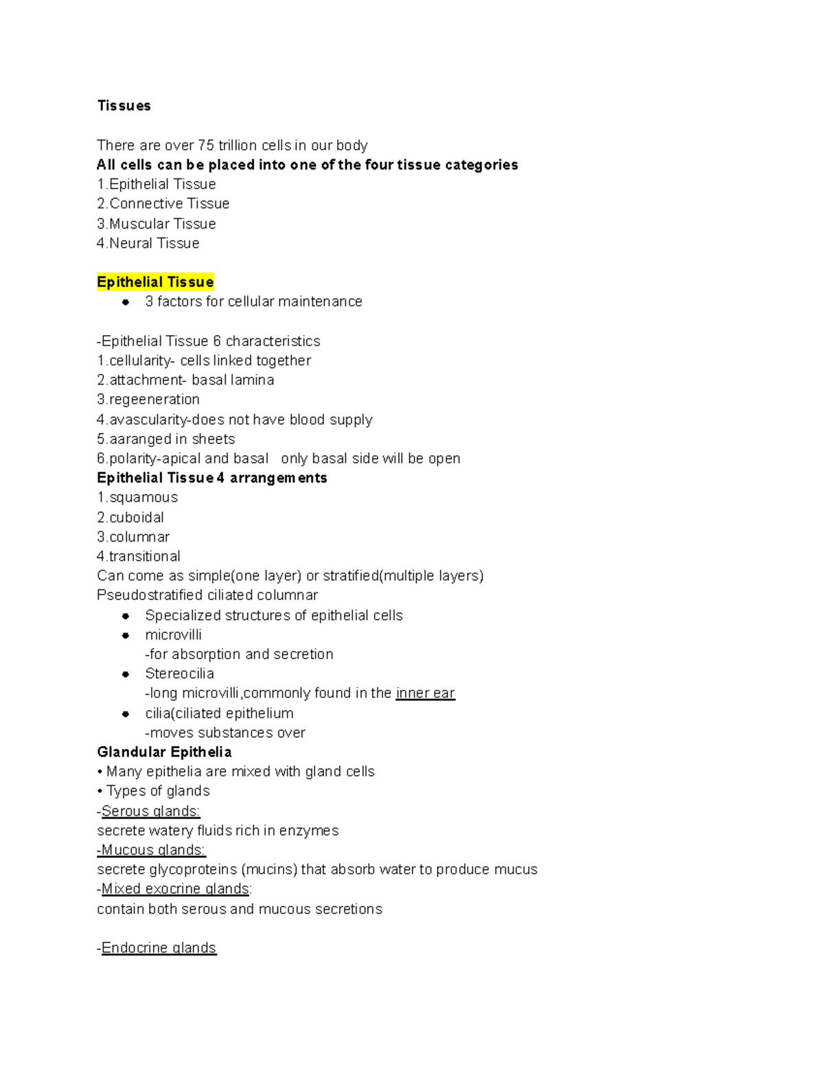 HUman Ananotmy chapter 4 - Tissues There are over 75 trillion cells in ...