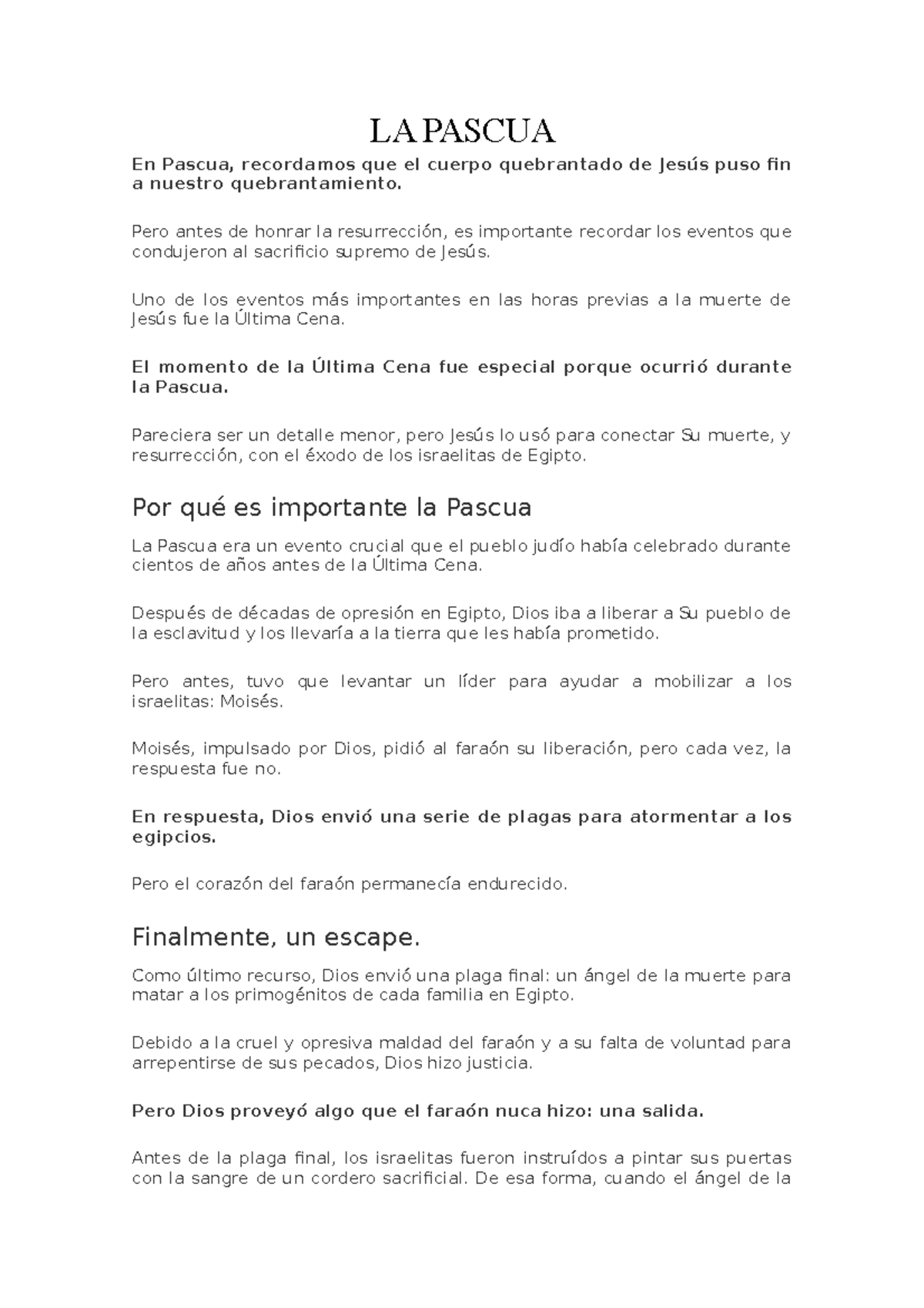 LA Pascua - AAAA - LA PASCUA En Pascua, recordamos que el cuerpo ...