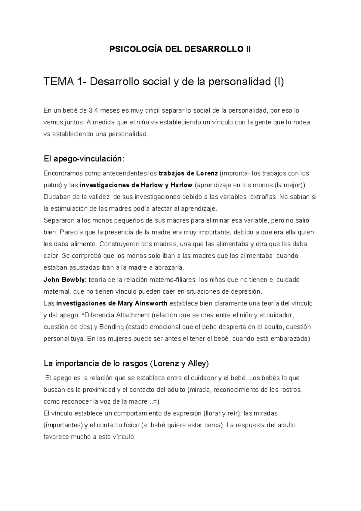 Psicologia Desarrollo II - PSICOLOGÍA DEL DESARROLLO II TEMA 1- Desarrollo social y de la - Studocu