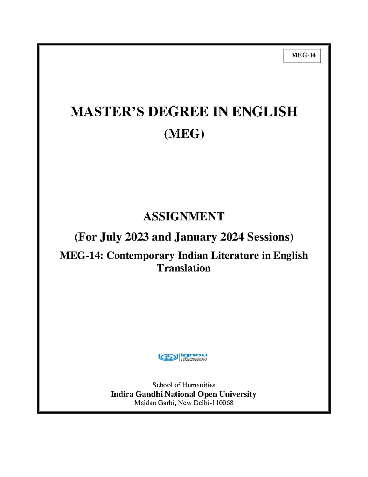 MEG-14 july 2023 and jan. 24 sessions - MEG- 14 MASTER’S DEGREE IN ...