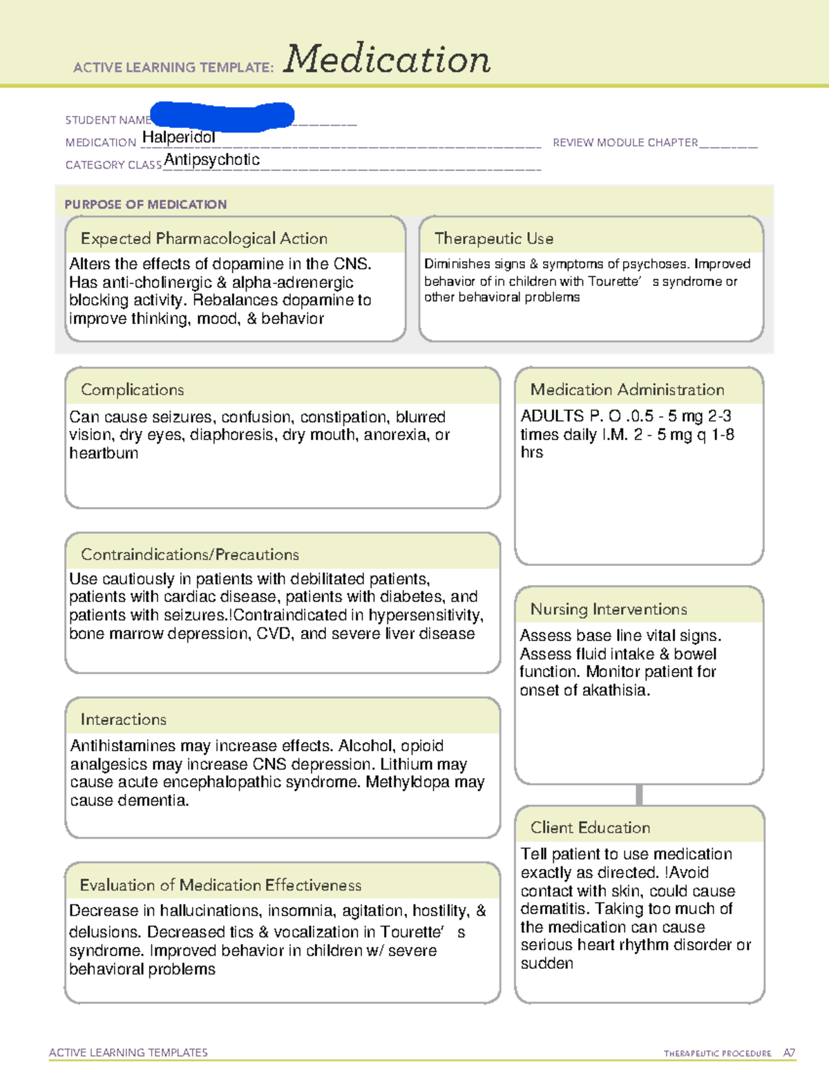 Halperidol ATI med template ATI medication template for nursing notes ...