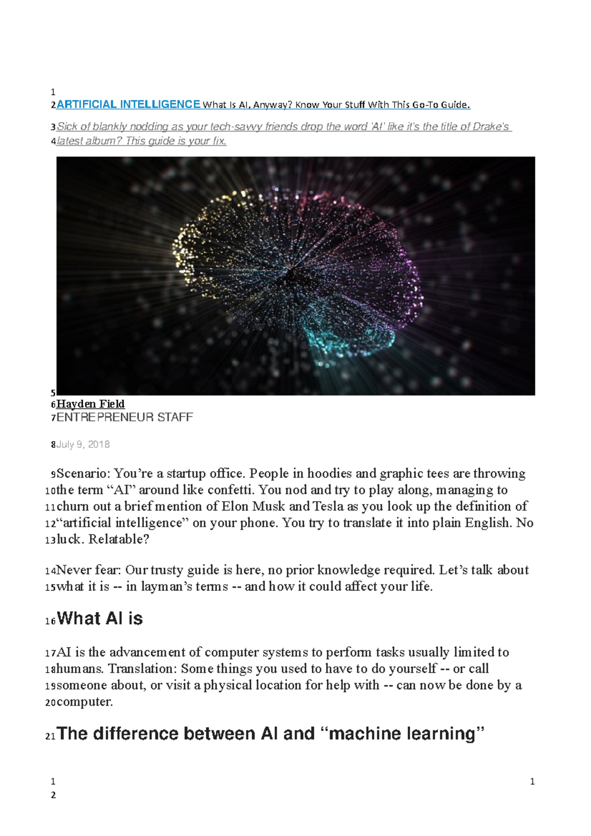 Text: Artificial Intelligence - Introduction (What is it?) - ARTIFICIAL ...