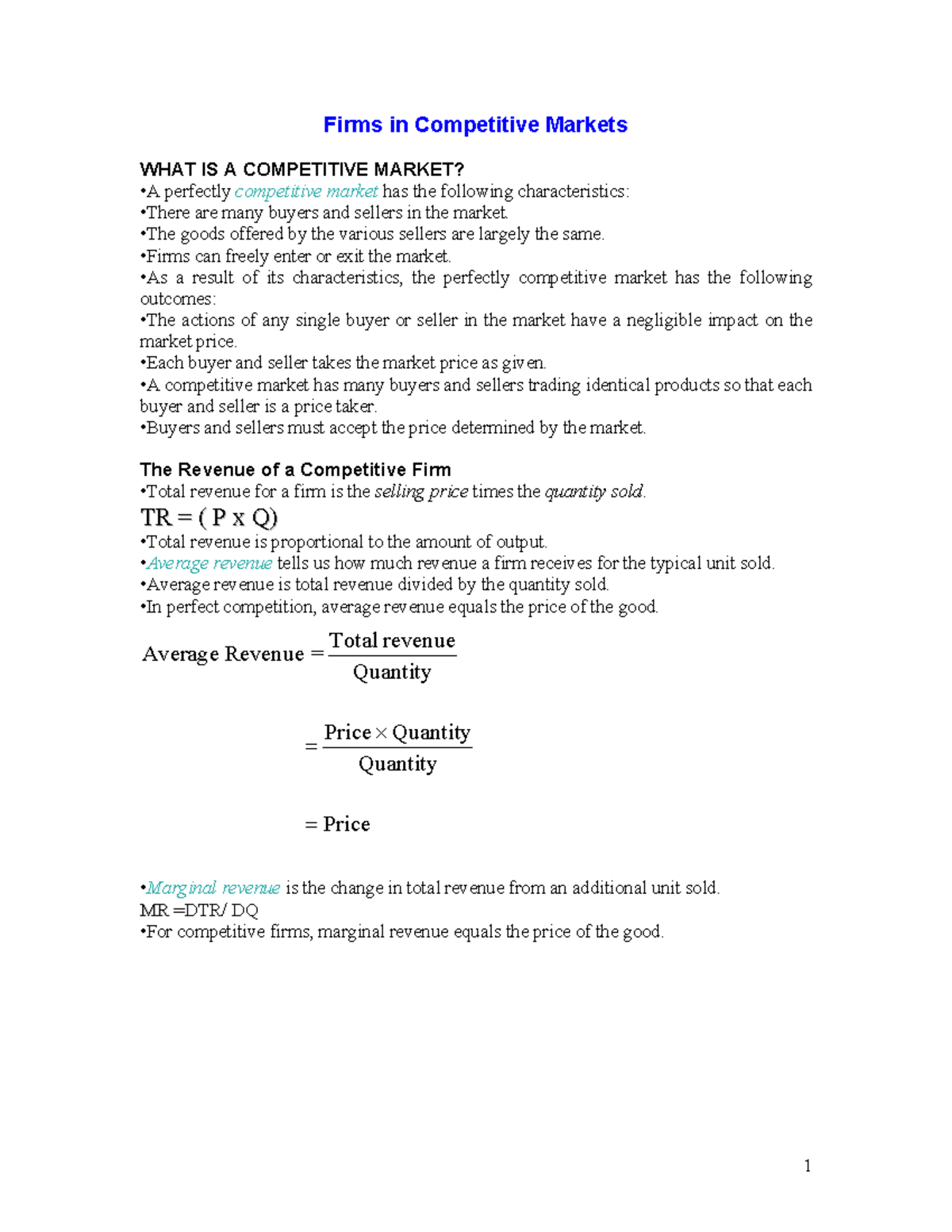 Firms in competitive markets in short - Firms in Competitive Markets ...