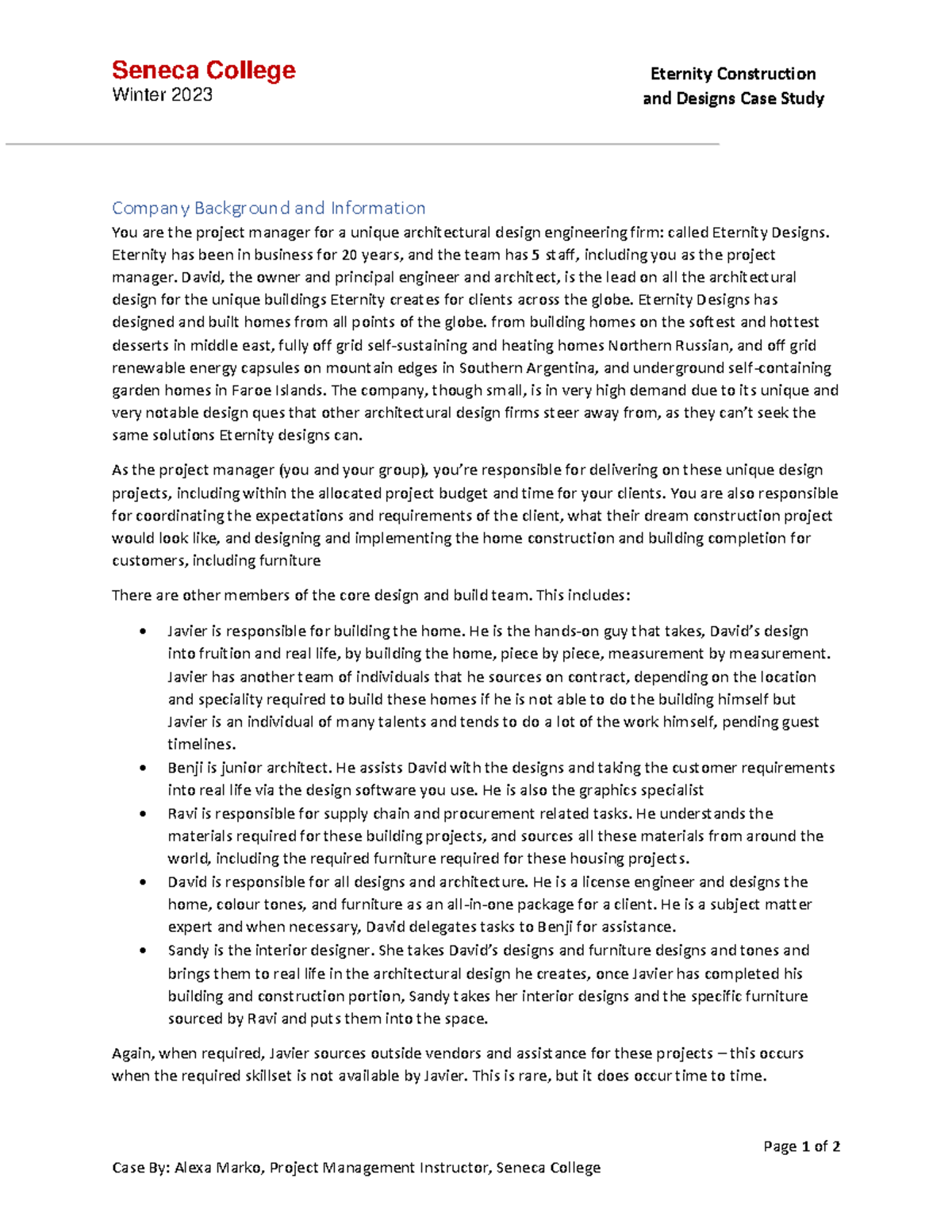 Winter 2023 Case Study - Eternity Designs - Seneca College Winter 2023 ...