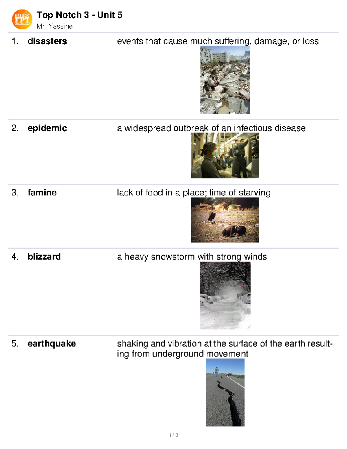 Unit 5 - Vocabulary list Top Notch 3 - Top Notch 3 - Unit 5 Mr. Yassine ...