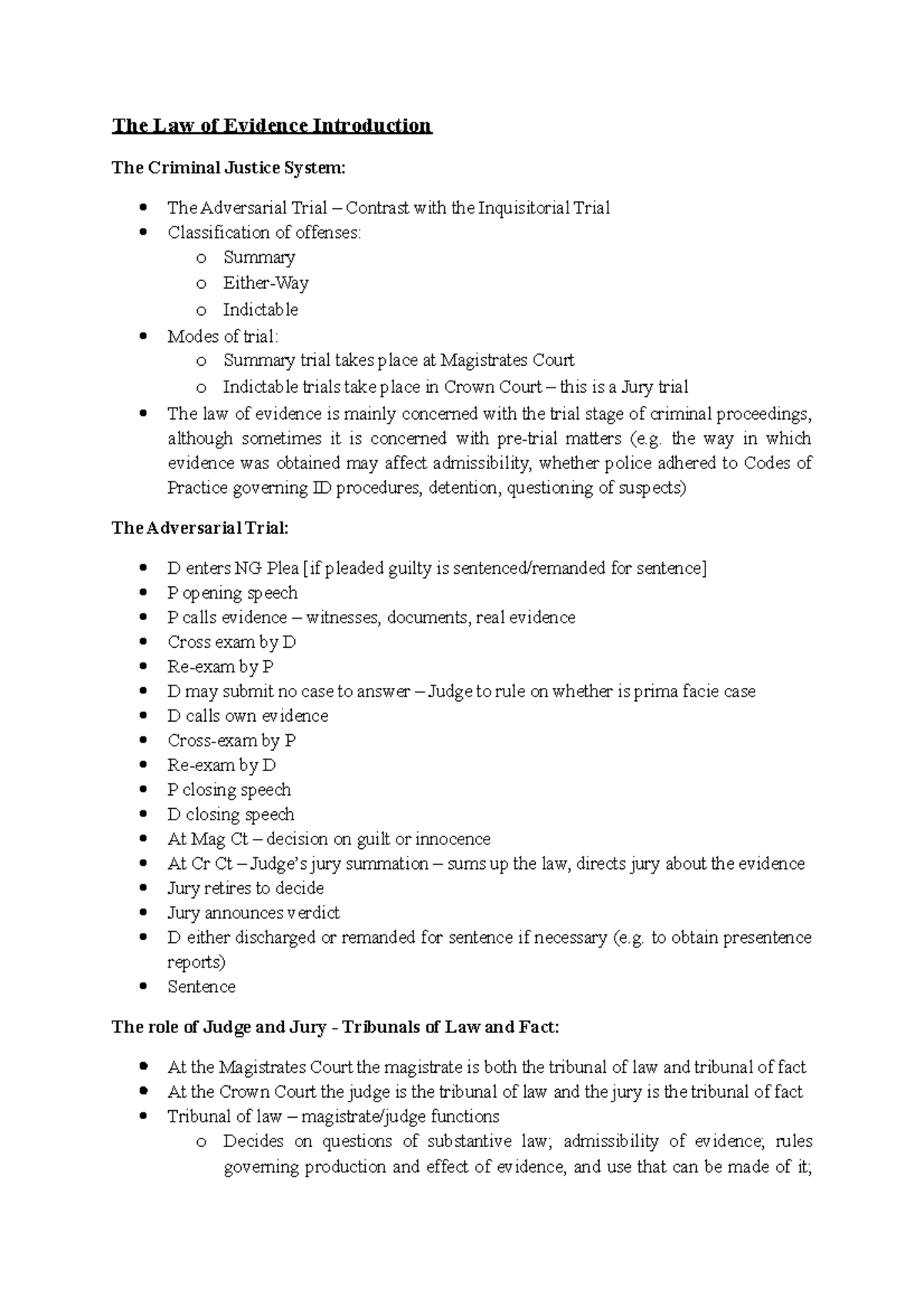 Law of Evidence Introduction - the way in which evidence was obtained ...