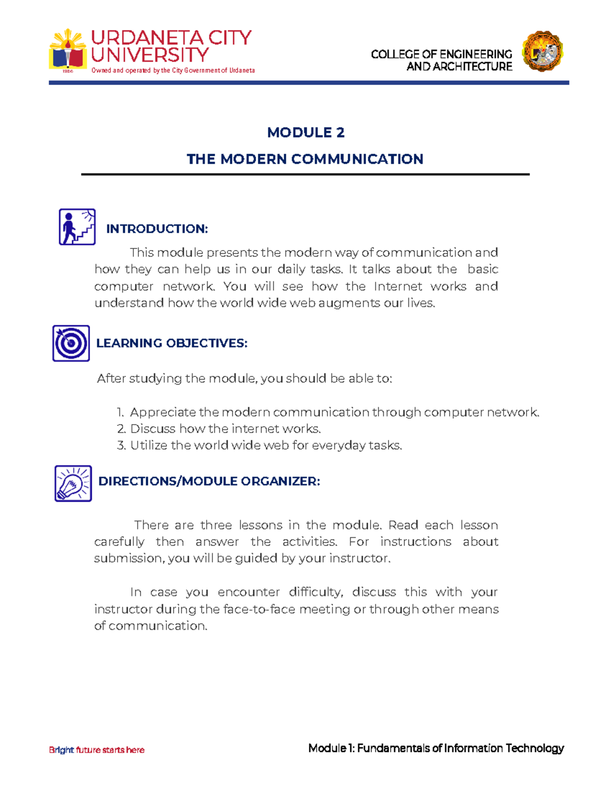 Module 2 - UNIVERSITY Owned and operated by the City Government of ...