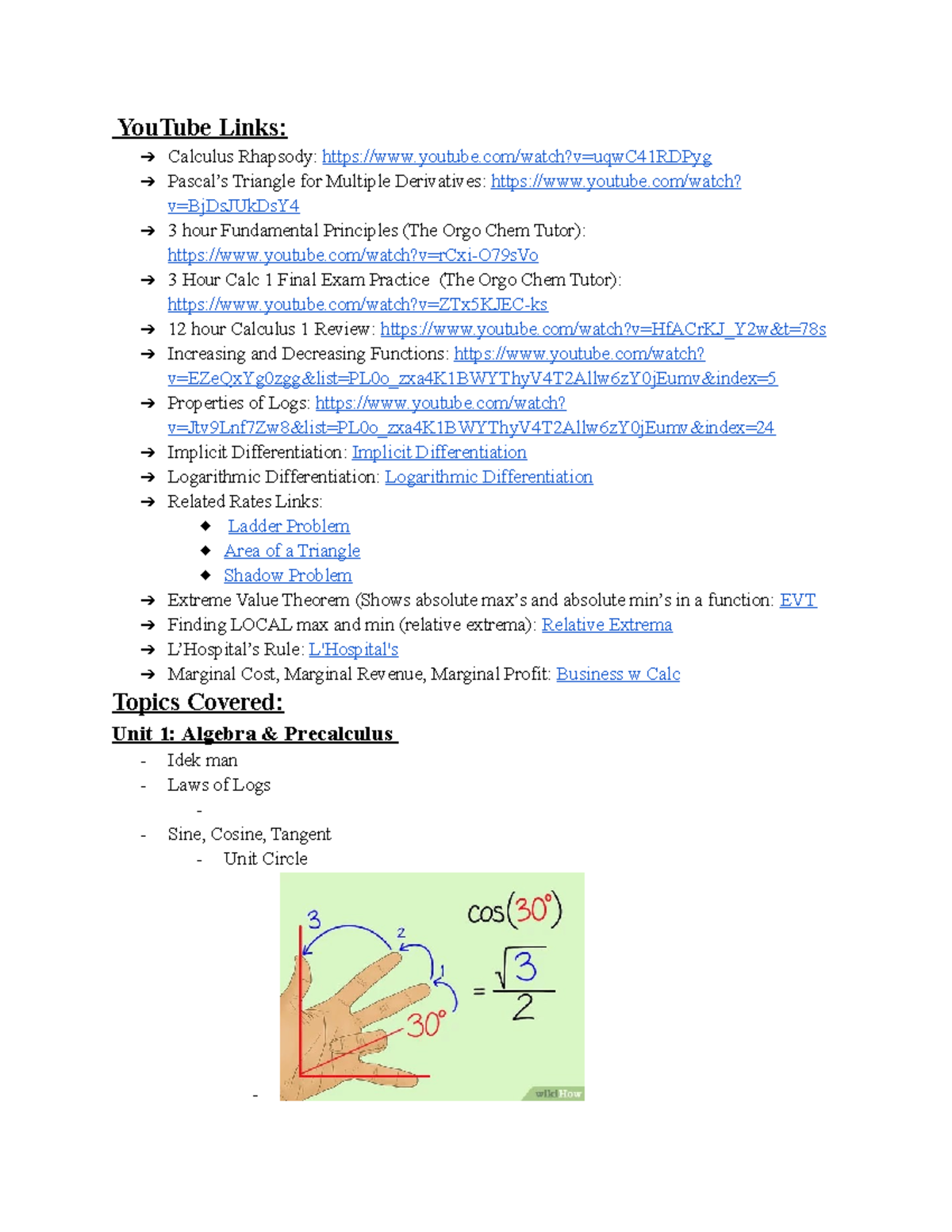 CALC 135 Final EXAM Review - YouTube Links: Calculus Rhapsody: youtube ...